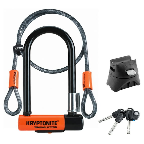 Kryptonite Evolution Mini-7 U-Lock Bike Lock, 13mm, with FlexFrame-U Bracket & Security Cable ...