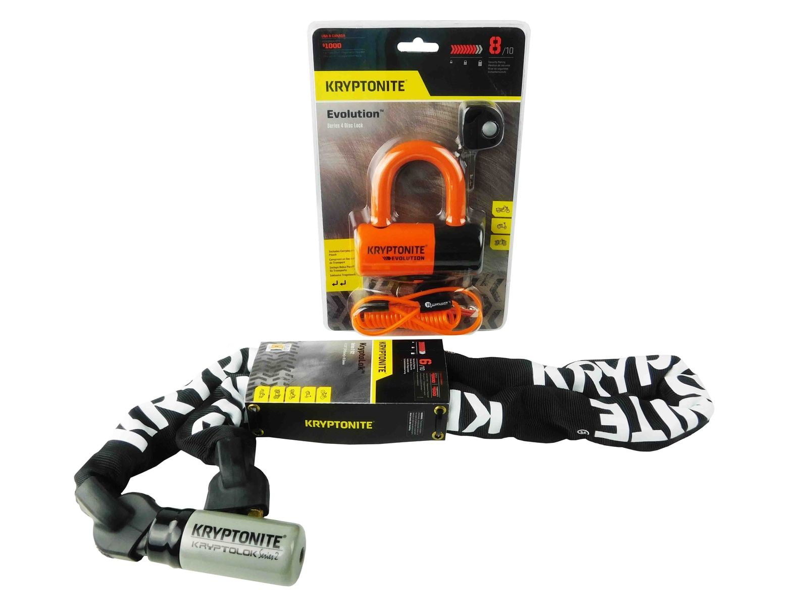 Kryptonite Evolution Series 4 Disc Lock ORANGE w/ 912 4ft Integrated ...