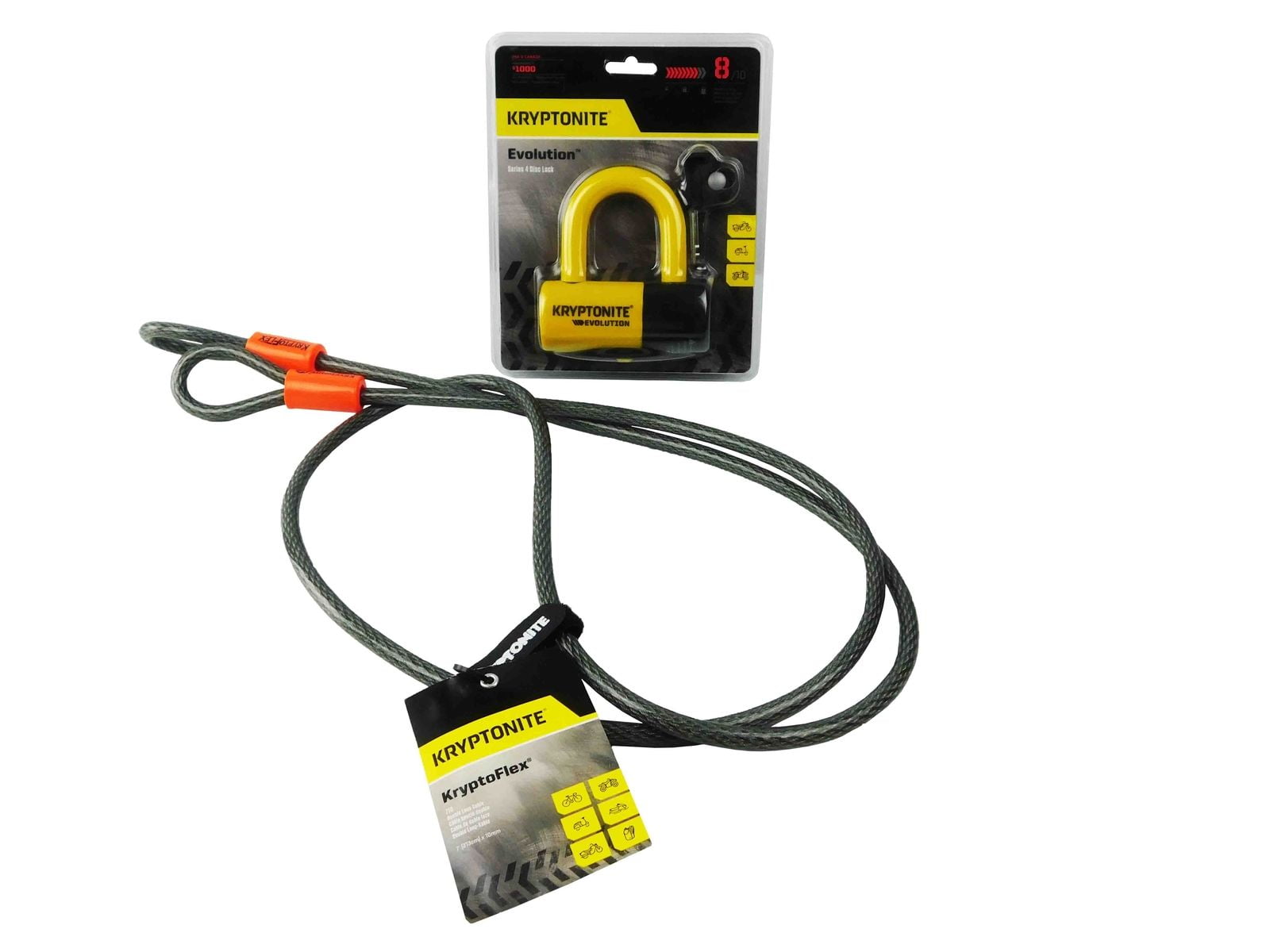 Kryptonite Evolution Series 4 Disc Lock Yellow and 710 7 ft Looped ...