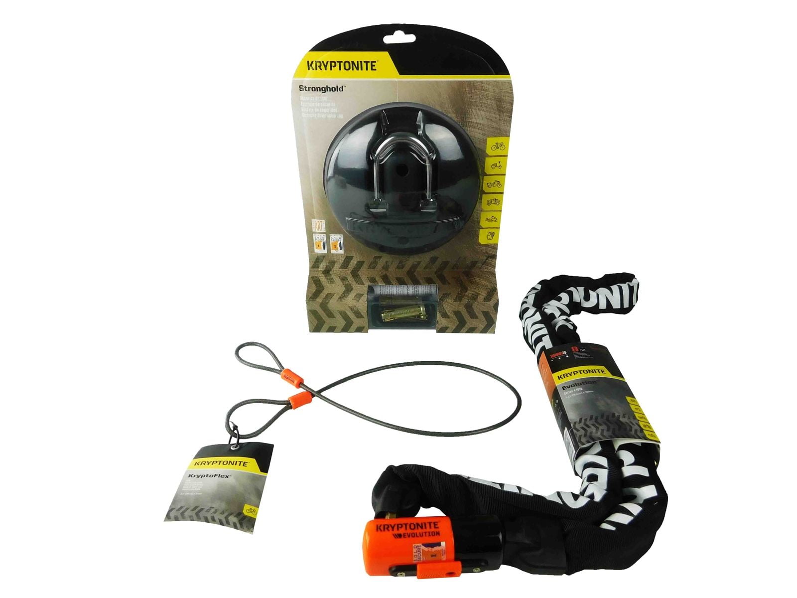 Kryptonite Stronghold and 525 2.5ft Looped Cable w/ 1016 5.25ft ...