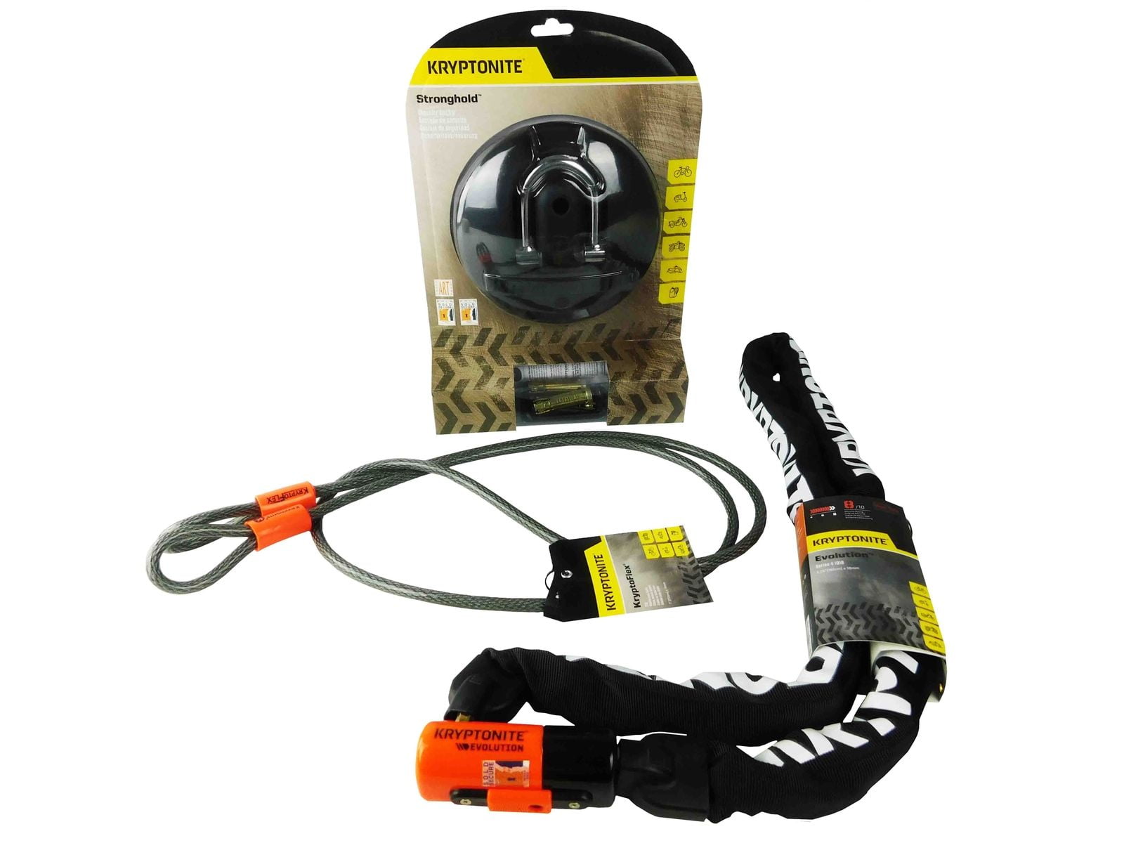 Kryptonite Stronghold and 710 7ft Looped Cable with 1016 5.25ft ...