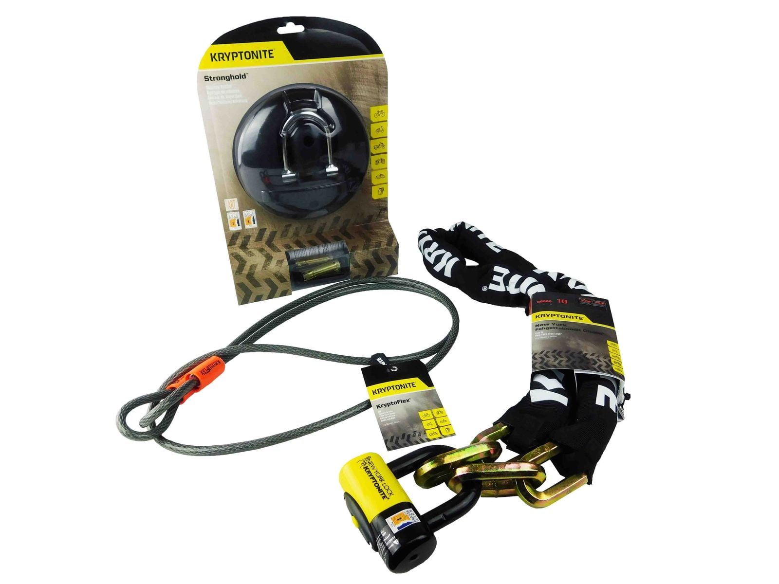 Kryptonite Stronghold and 710 7ft Looped cable NY Fahgettaboudit 1415 ...