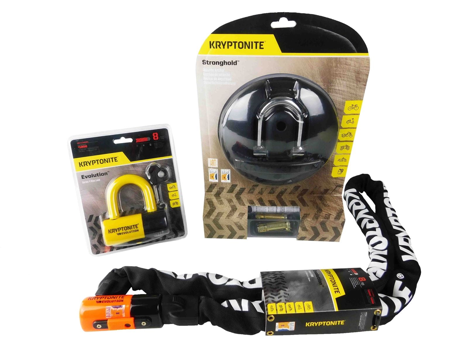 Kryptonite Stronghold with E4 Yellow Disc Lock and 1016 5.25ft ...