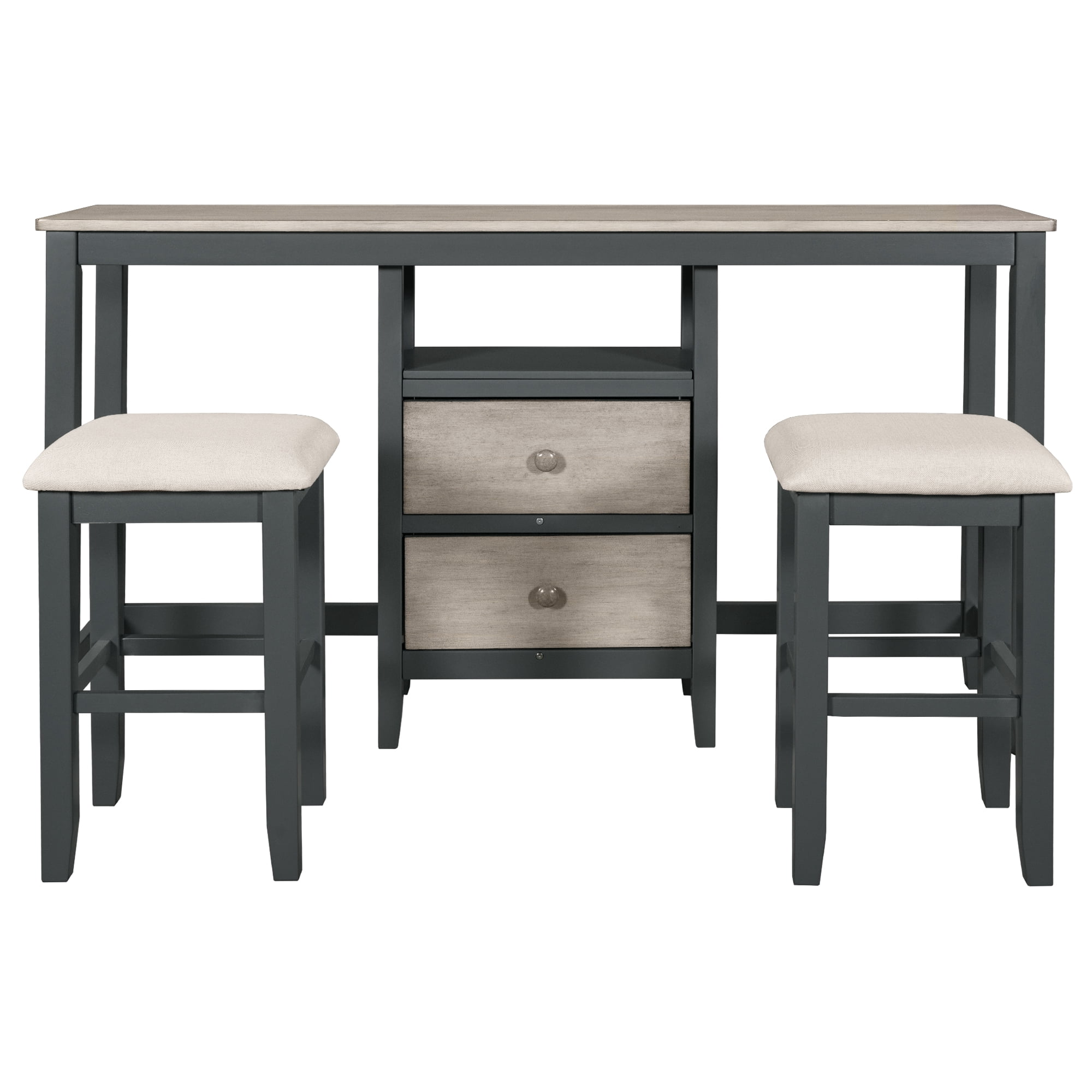 Kselythan 3 Piece Dining Table Set,With 2 Storage Drawers,2 Stools And ...