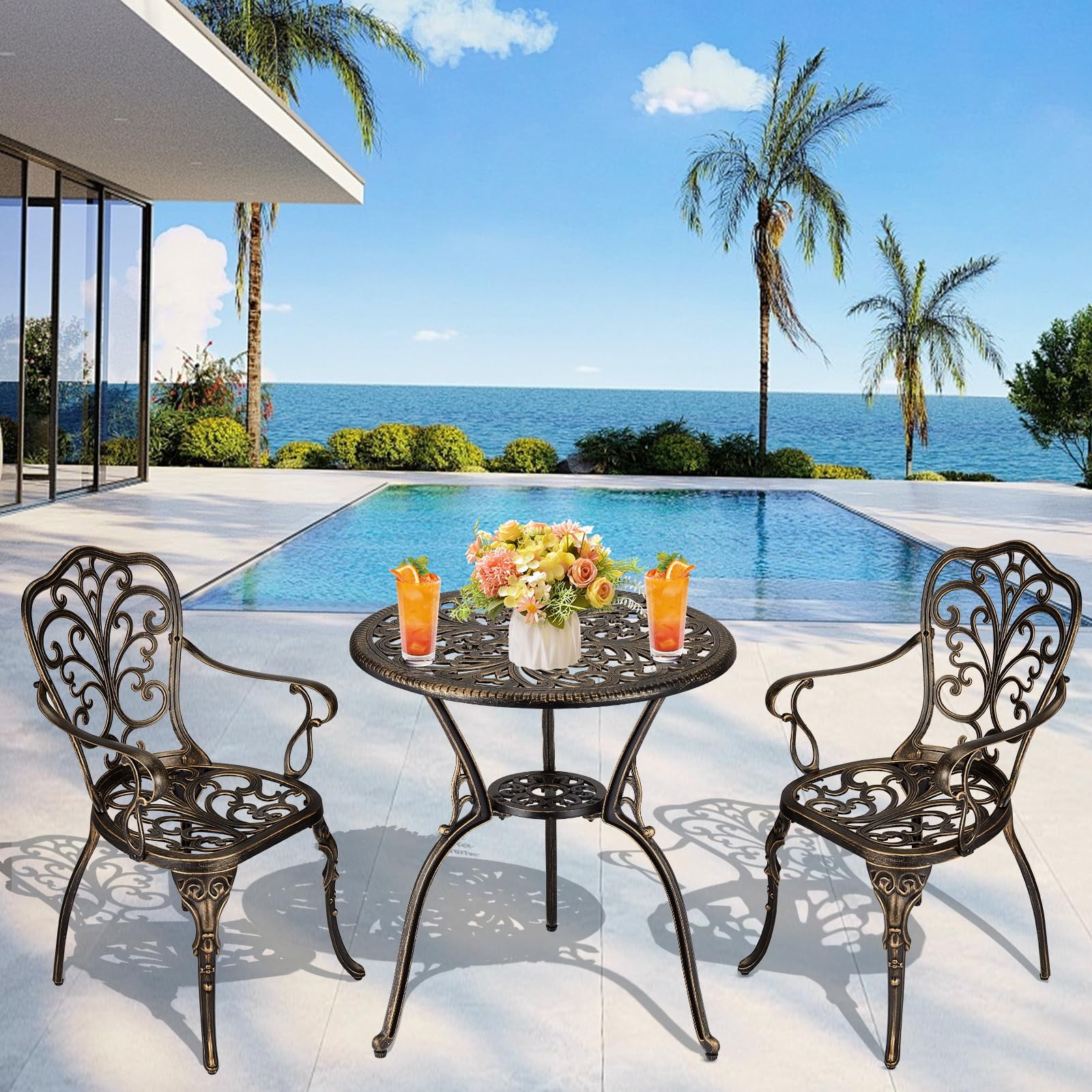 Kselythan 3 Piece Outdoor Bistro Table Set,All Weather Cast Aluminum ...