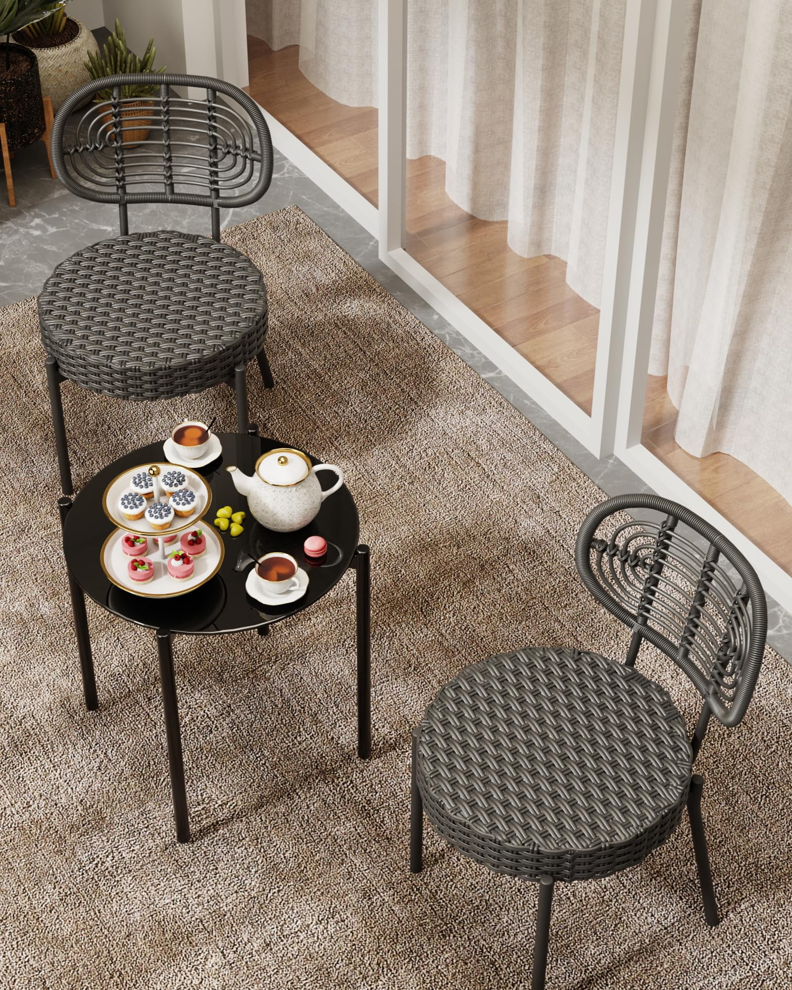 Kselythan 3 Piece Patio Bistro Set,Outdoor Wicker Chairs with Table ...