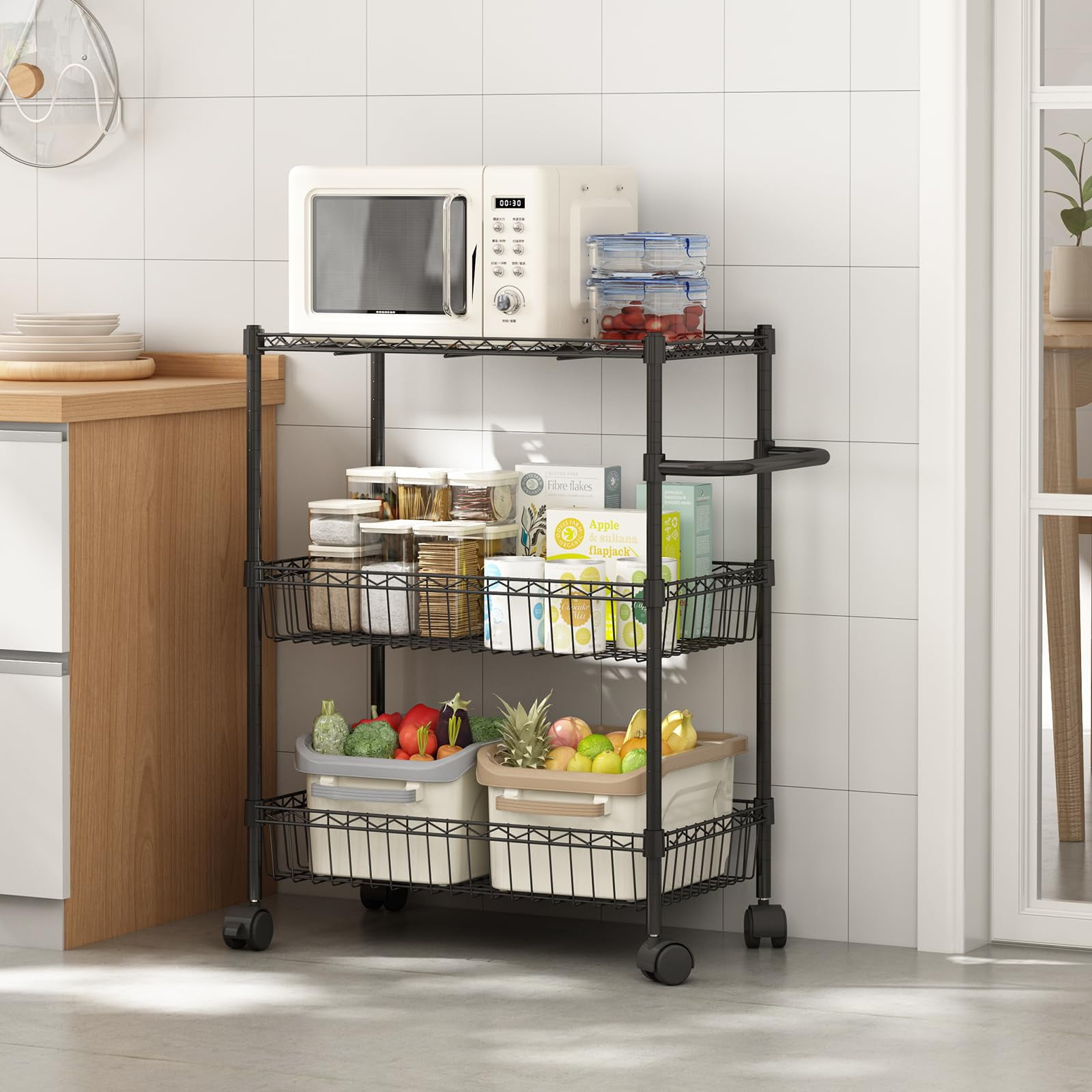Kselythan 3 Tier Rolling Cart,Utility Cart,Metal Kitchen Cart On Wheels ...