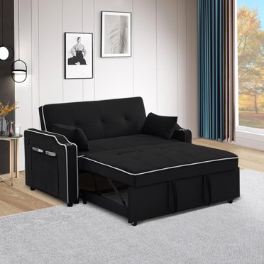 DEALTOPS 3 in 1 Sofa Bed, 55" Loveseat Sleeper with Two Pillows & Phone ...