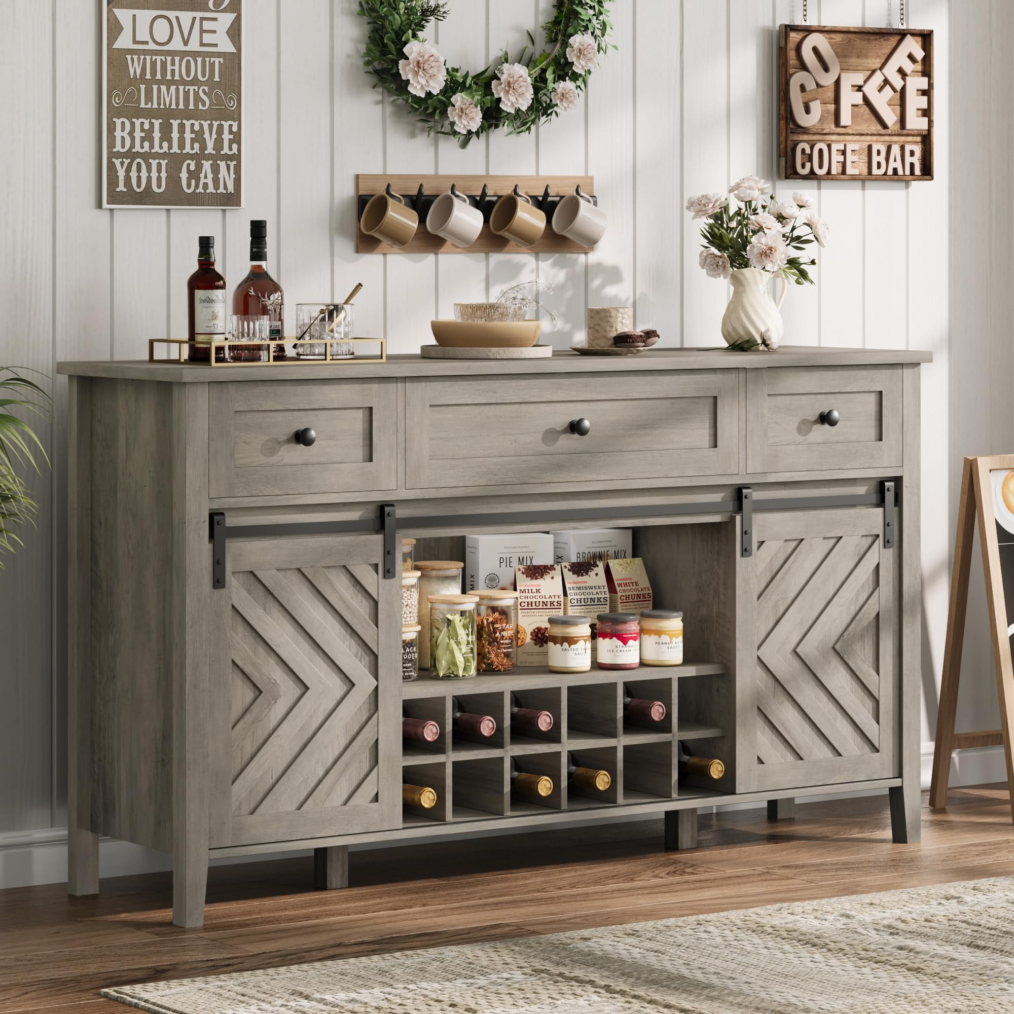 Kselythan 47.2'' Farmhouse Buffet Cabinet with Sliding Barn Door,Rustic ...