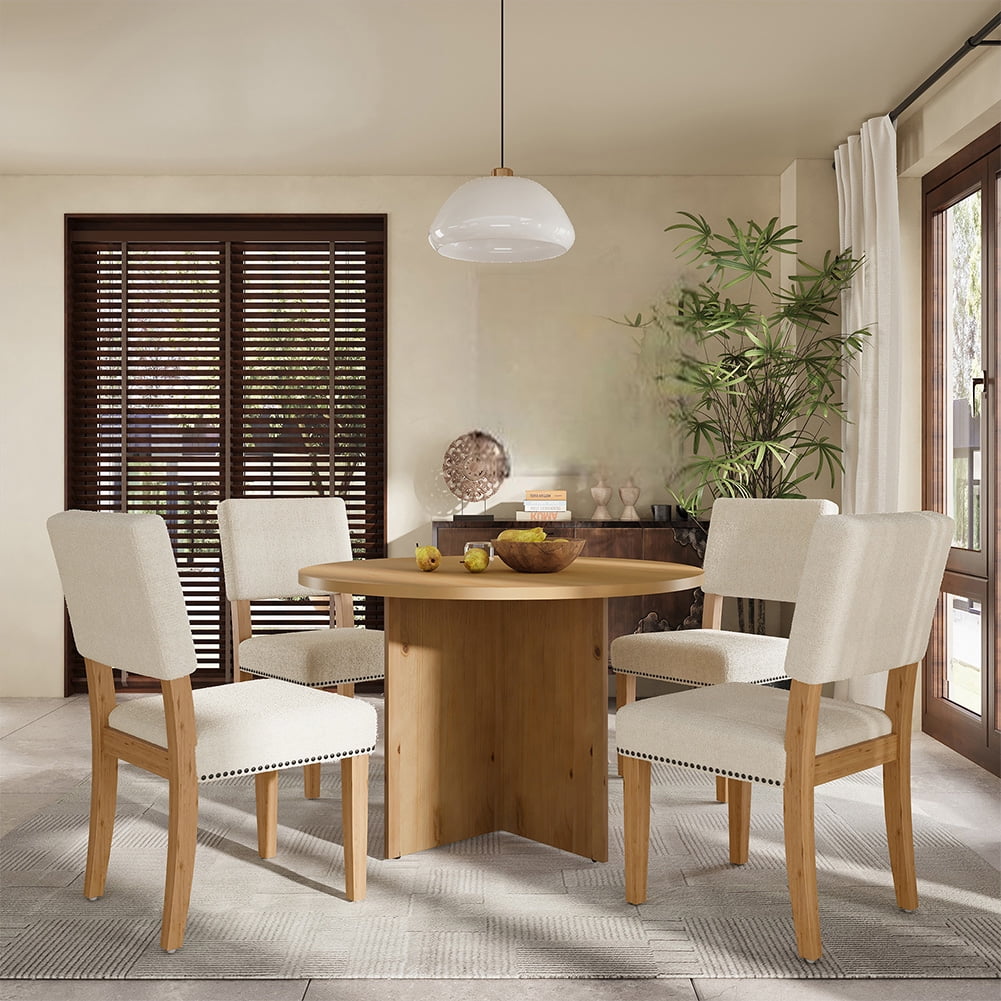 Kselythan 5 Piece Dining Table Set, Modern Wooden Round Kitchen Table ...