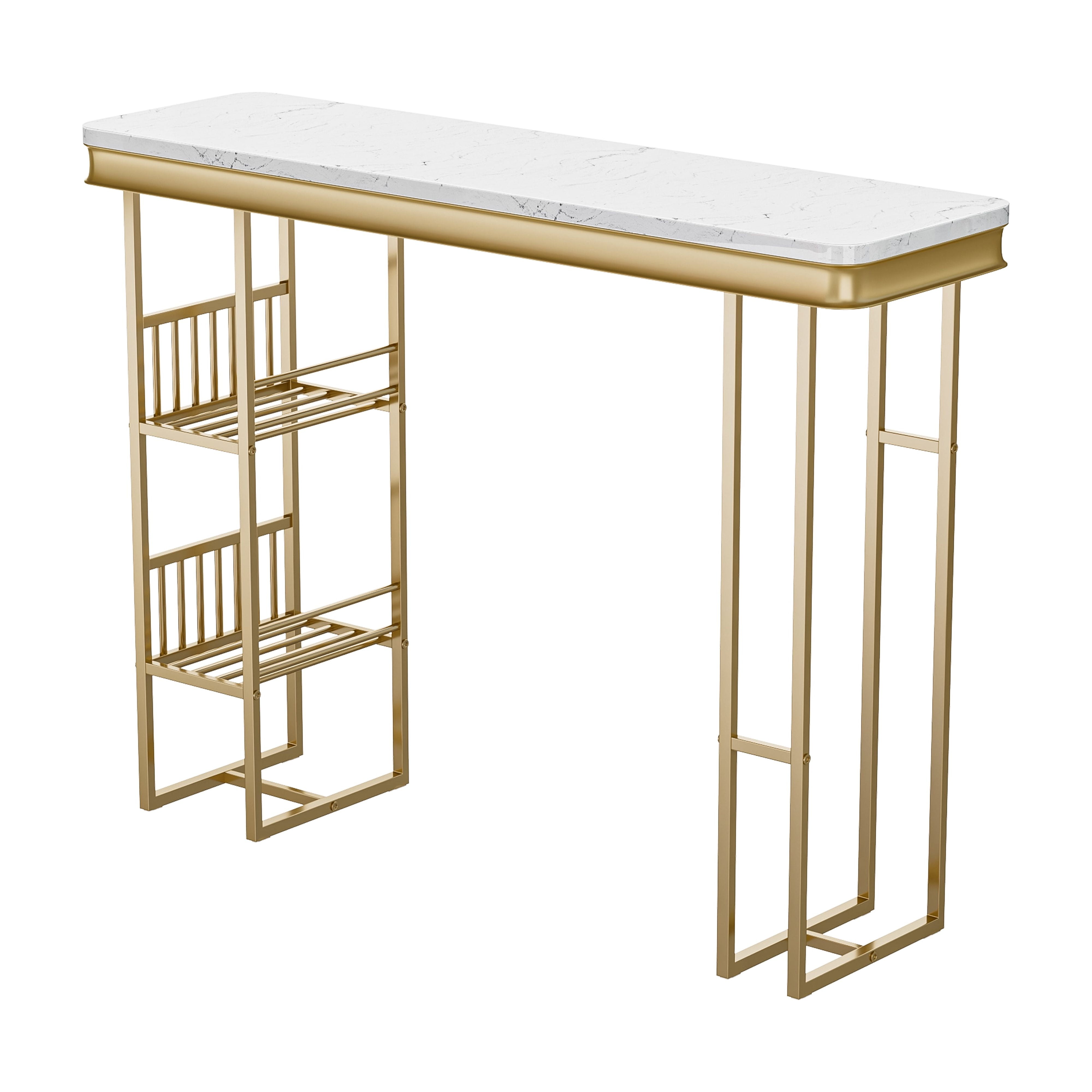 Kselythan 55.1" Bar Table with Storage Shelves, Pub Table for Small Space, Metal Frame Dining ...