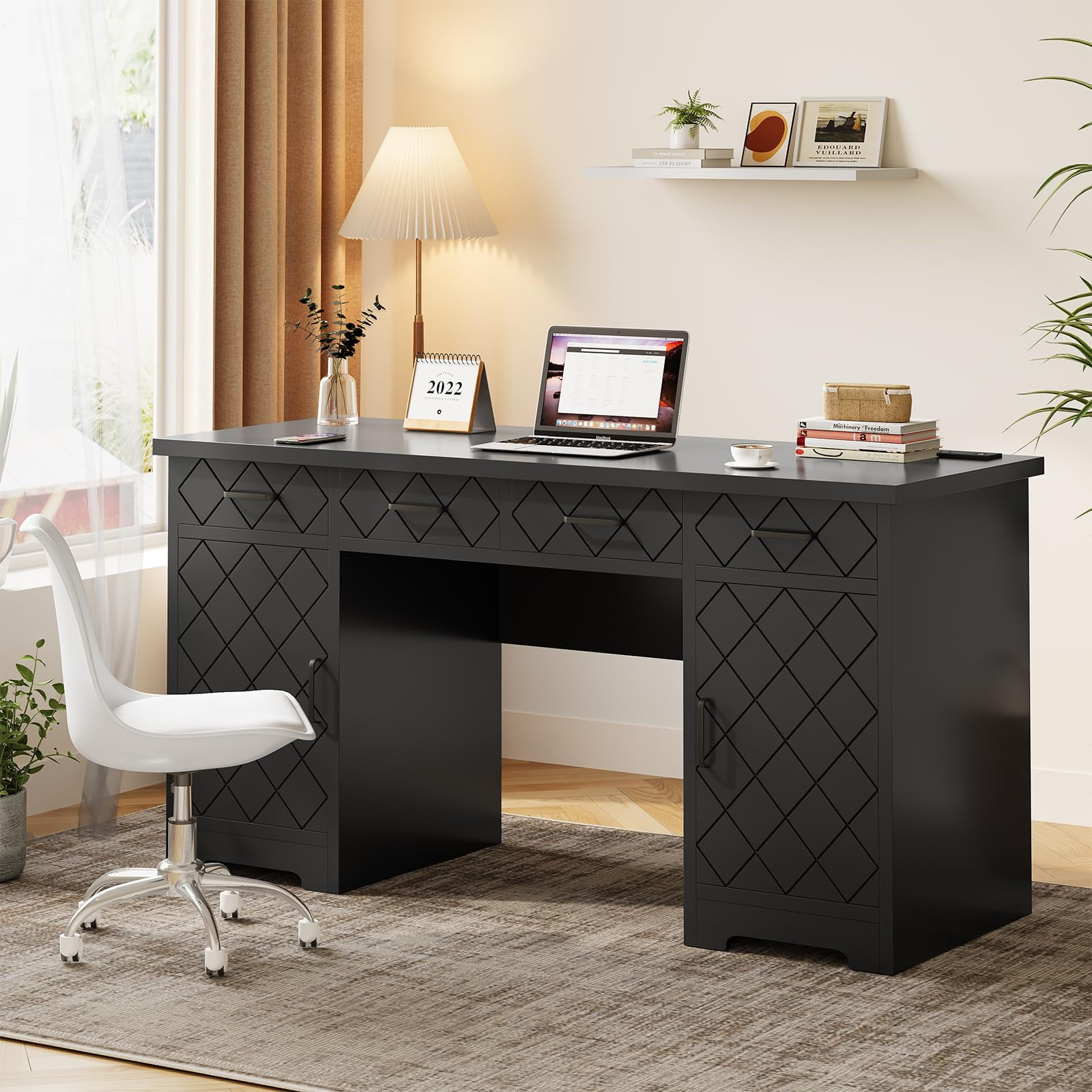 Kselythan 55" Executive Desk with Power Outlets,Computer Desk with ...
