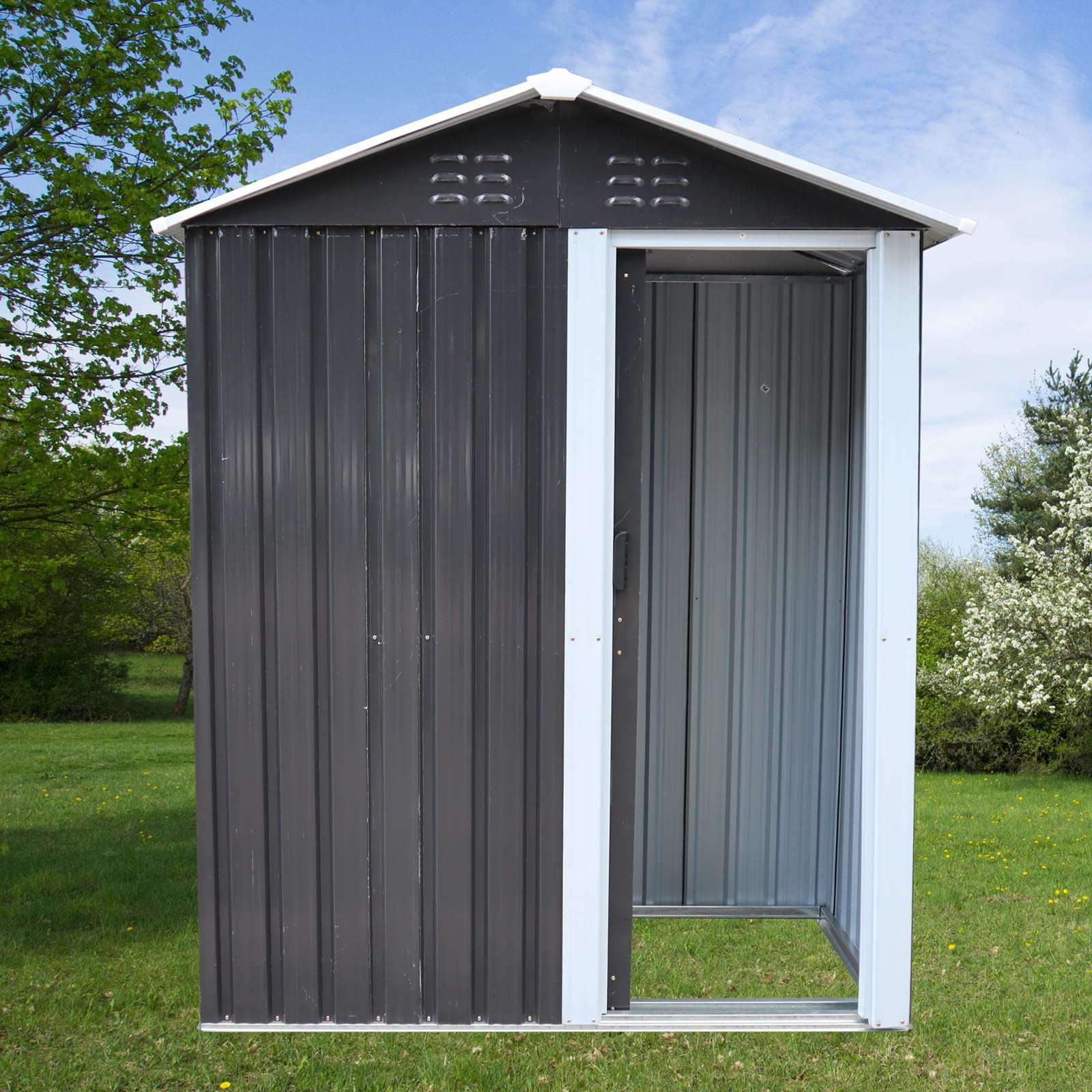 Kselythan 5x3FT Outdoor Storage Shed, Metal Shed with Sloping Roof ...