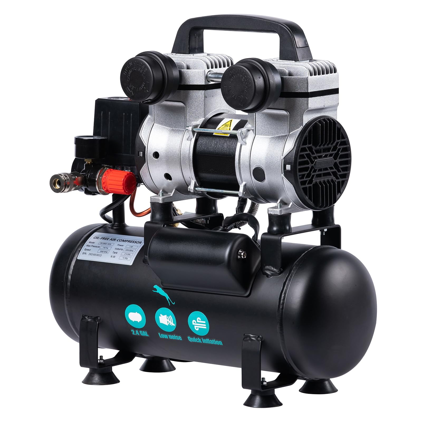 Kselythan 6.6 Gallon Steel Horizontal Air Compressor,Portable Tank Air ...