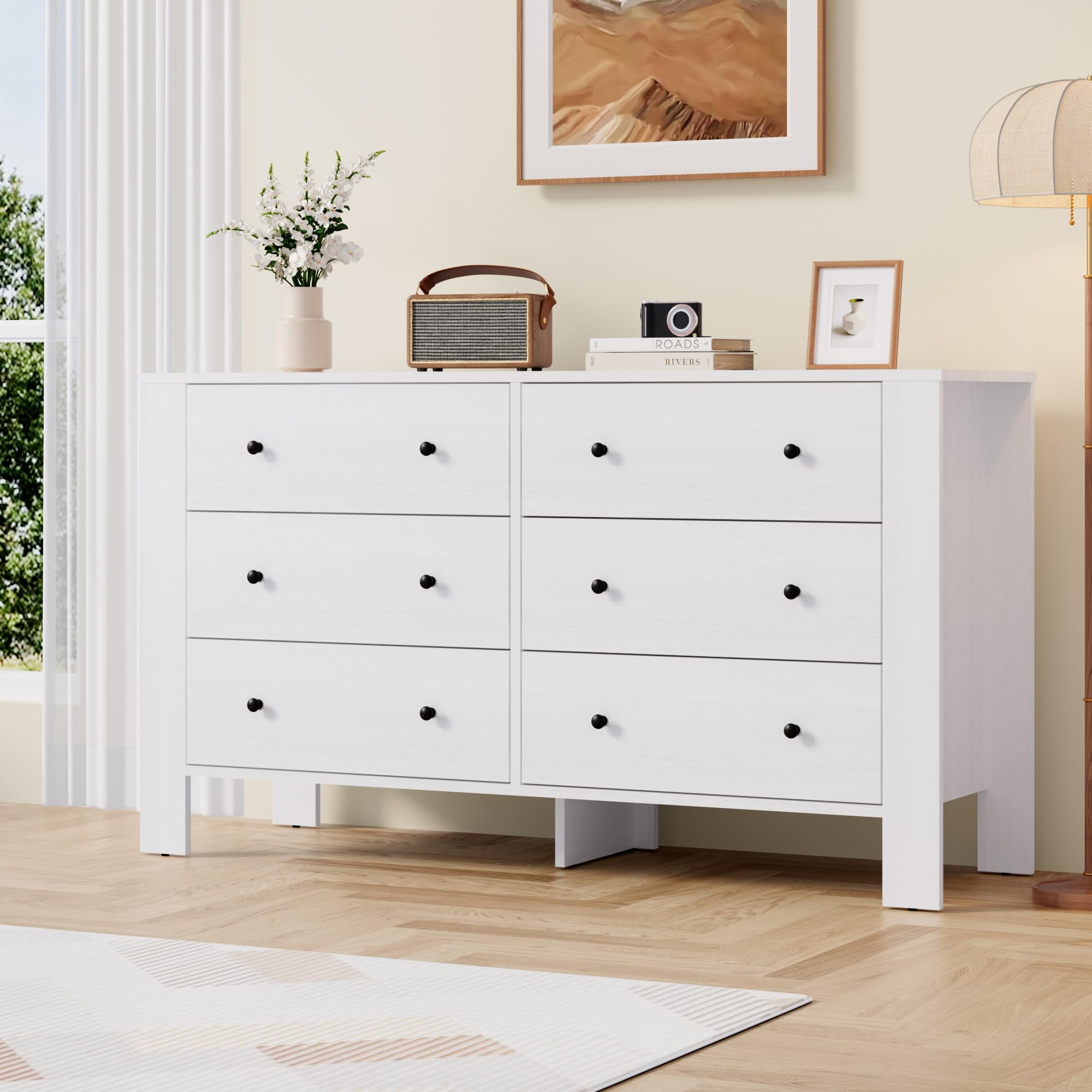 Kselythan 6 Drawer Dresser for Bedroom,Modern Double Dresser Organizer ...