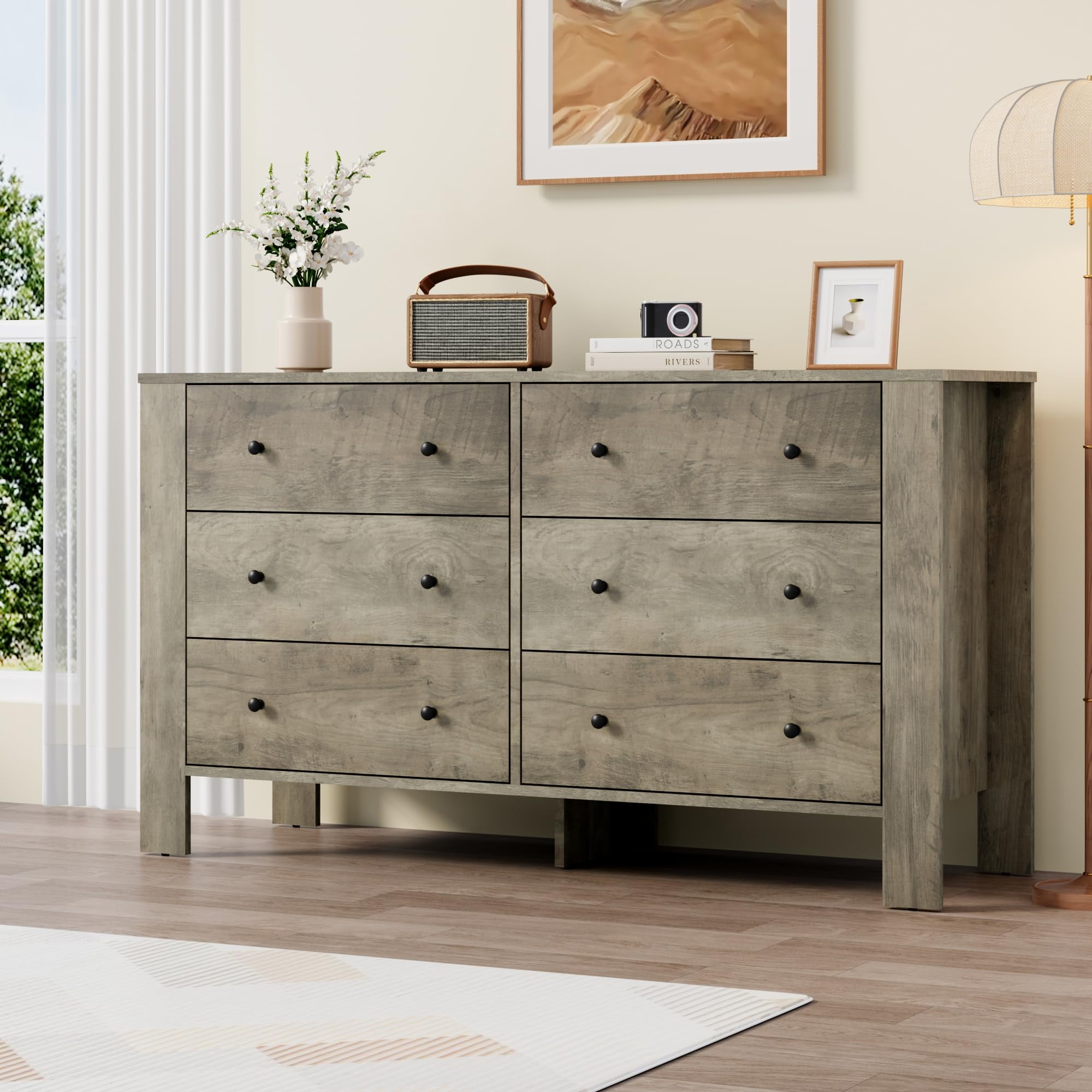 Kselythan 6 Drawer Dresser for Bedroom,Modern Double Dresser Organizer ...