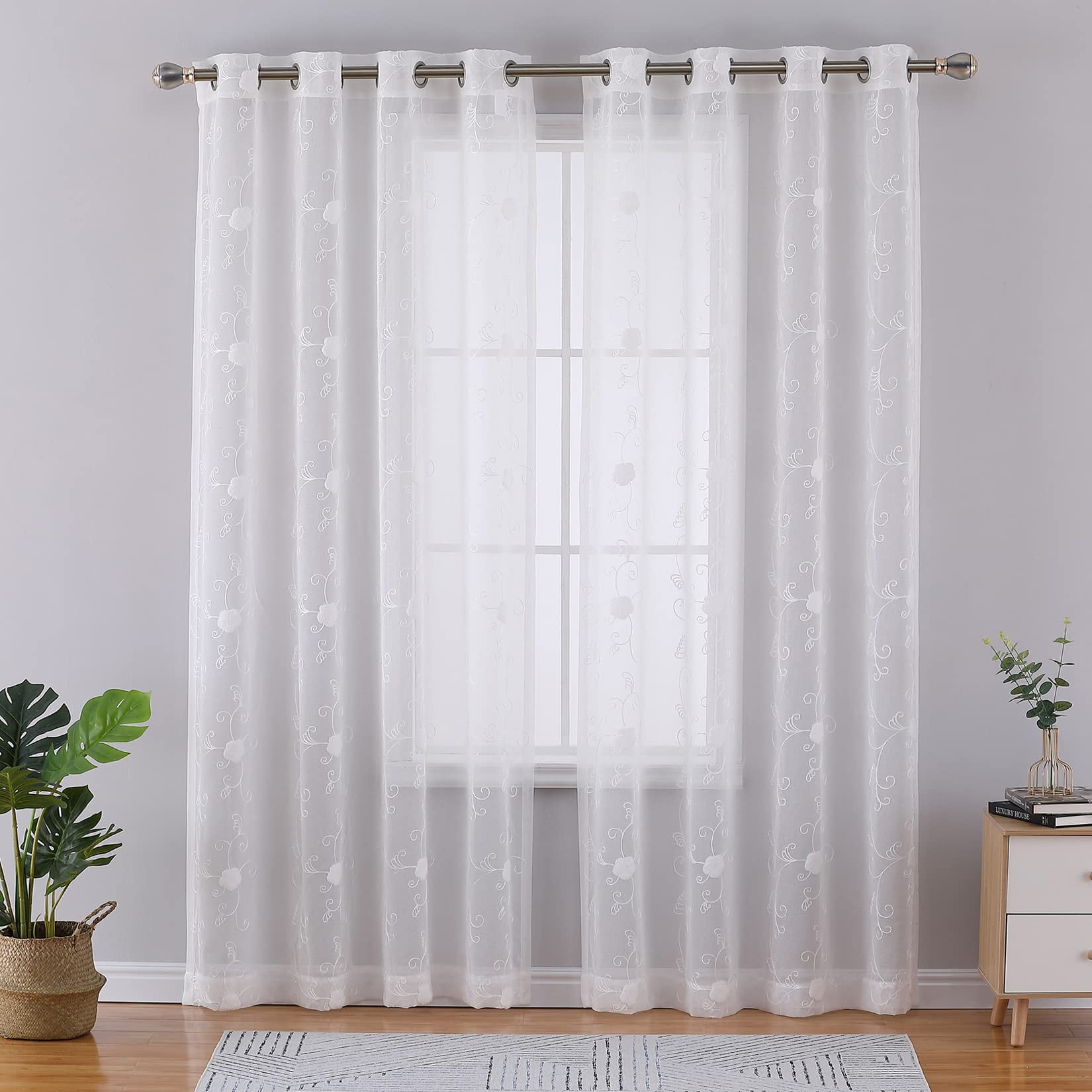 Kselythan 63 Inch Length Semi Sheer Curtains,Voile Grommet Light ...