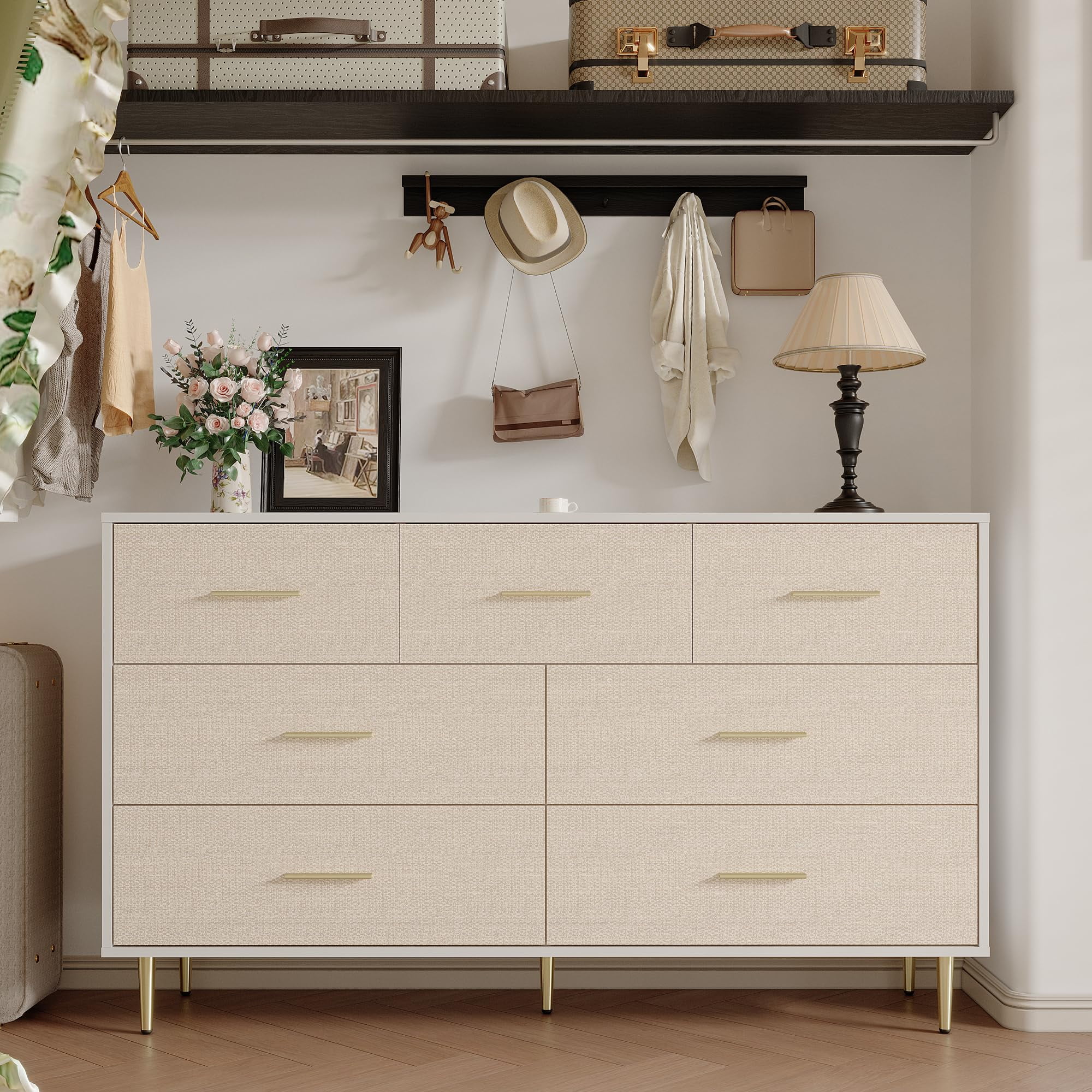 Kselythan 7 Drawer Dresser for Bedroom,Modern Chest of Drawer with Gold ...