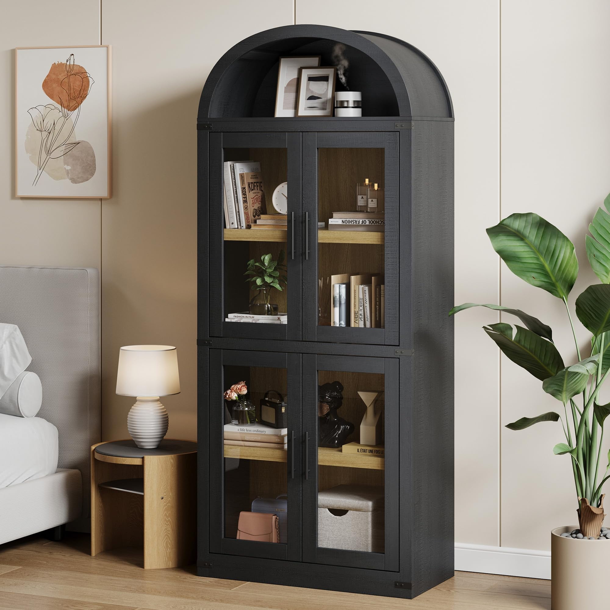 Kselythan 71.4” Tall Arched Bookshelf,Modern Farmhouse Bookcase with ...