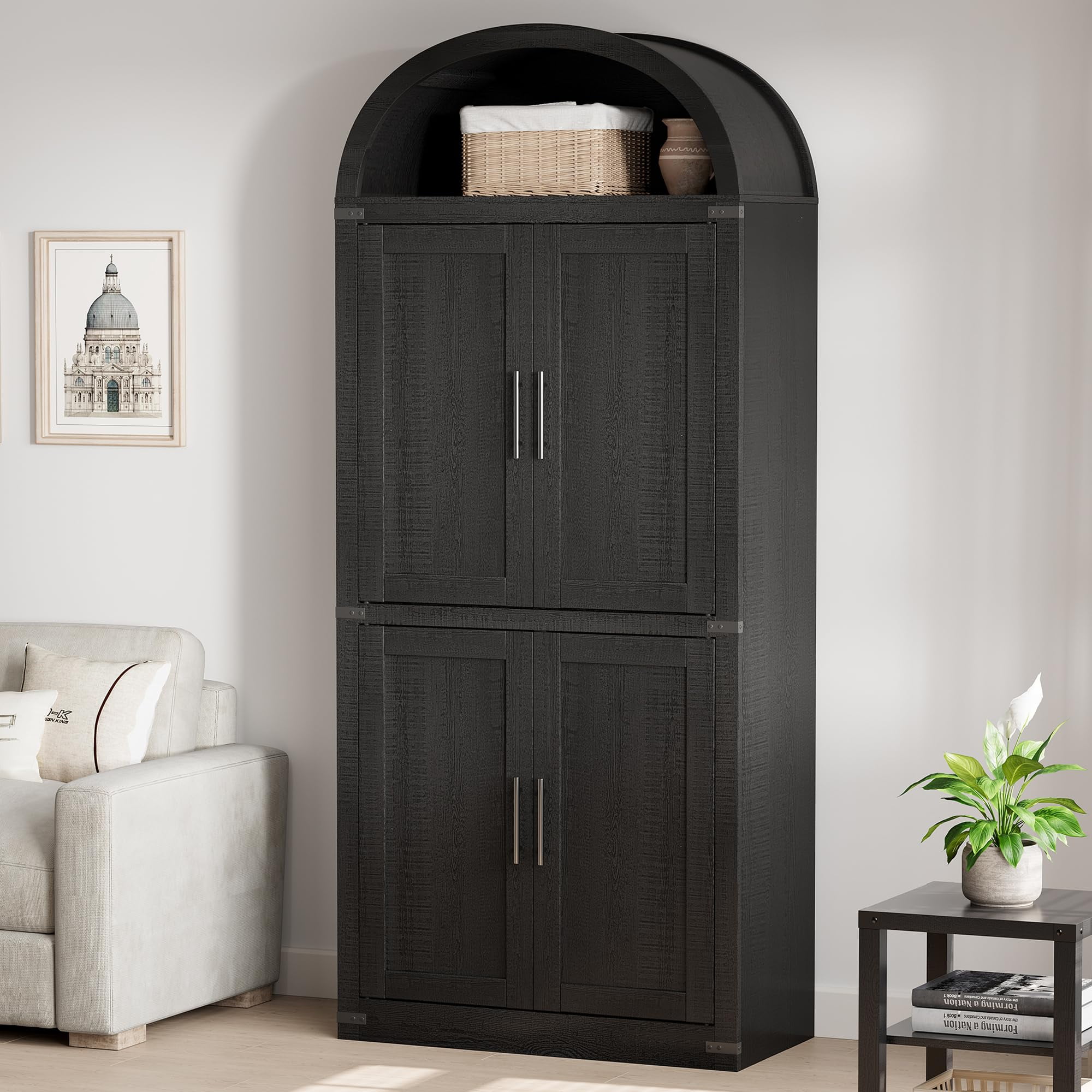 Kselythan 71.6"H Tall Arched Kitchen Pantry Cabinet,Modern Farmhouse ...