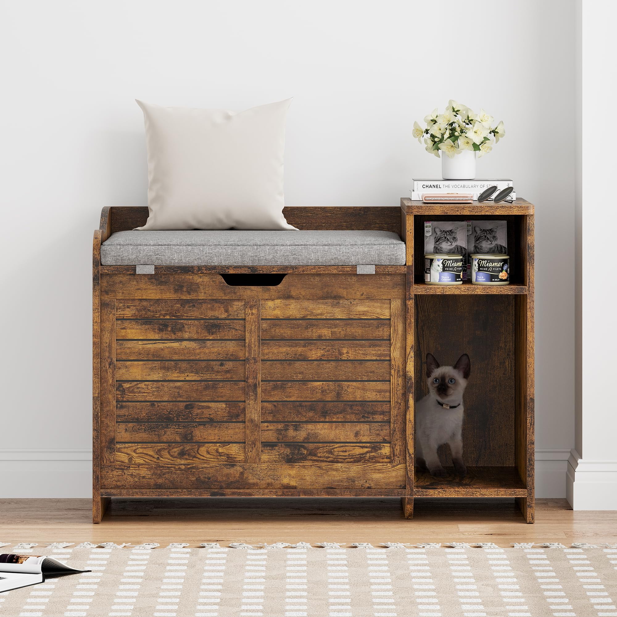 Kselythan Cat Litter Box Enclosure, Litter Box Furniture Hidden with ...
