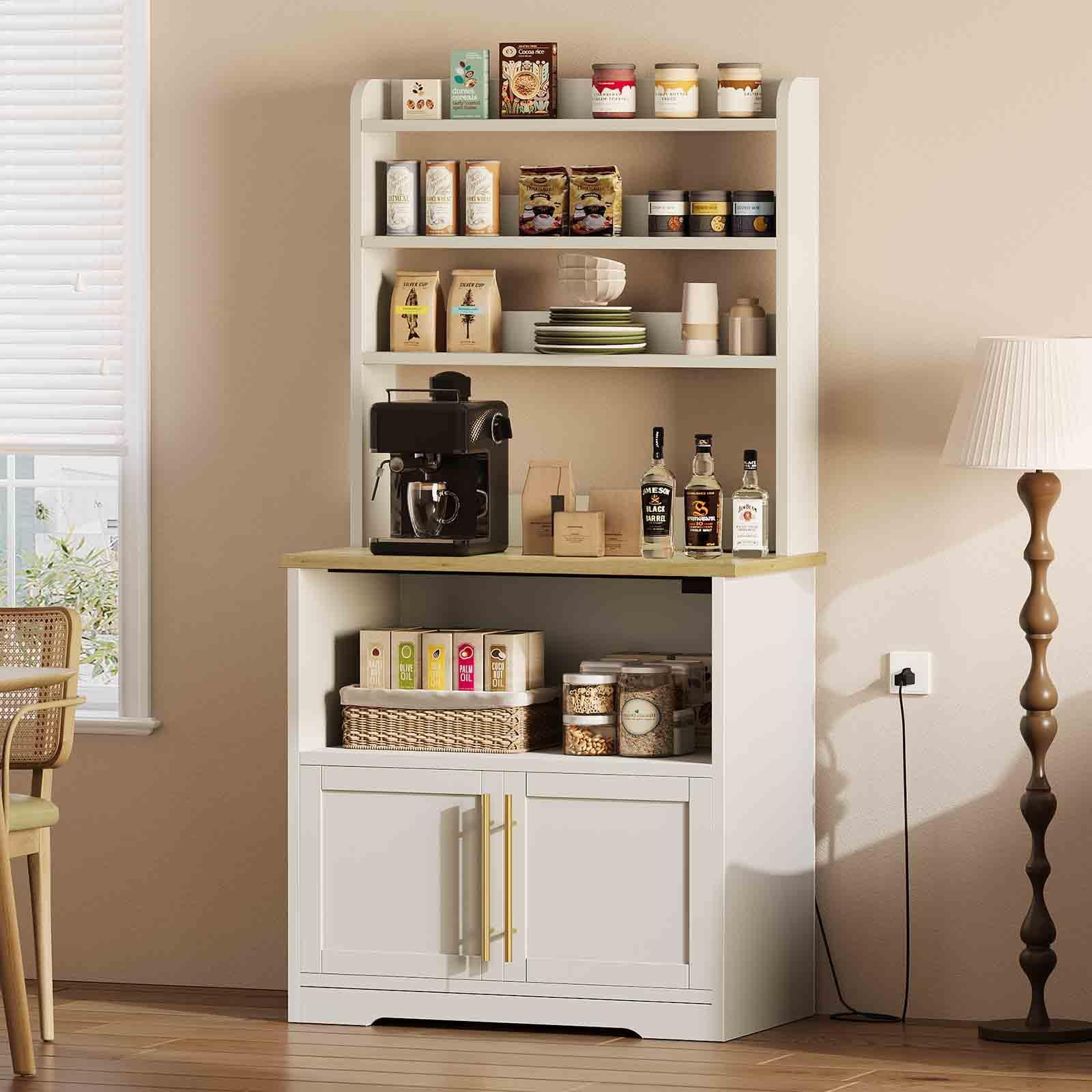 Kselythan Coffee Bar Cabinet,Microwave Stand Bakers Rack Cabinet with ...