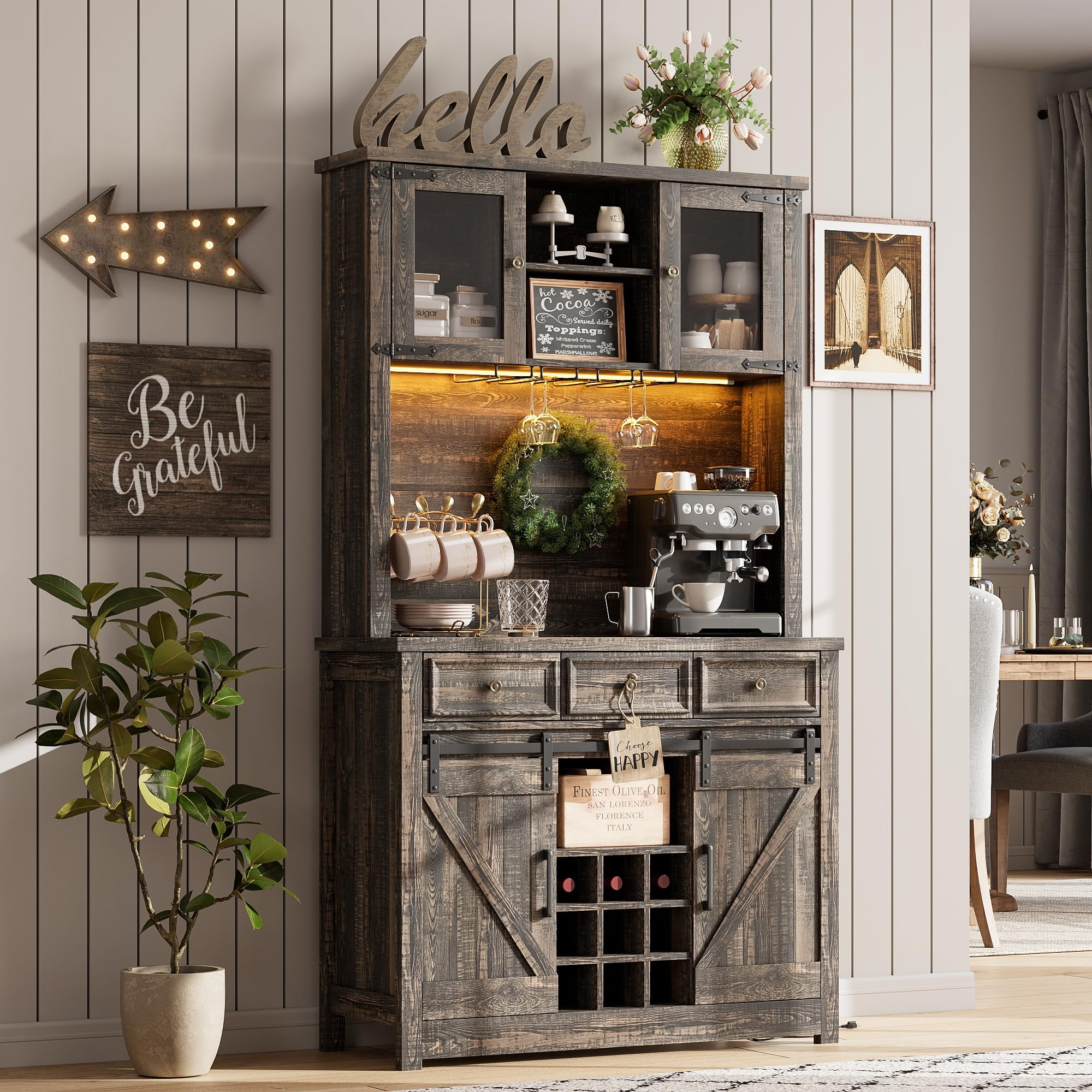 Kselythan Coffee Bar Cabinet with Sliding Barn Door,72" Modern ...