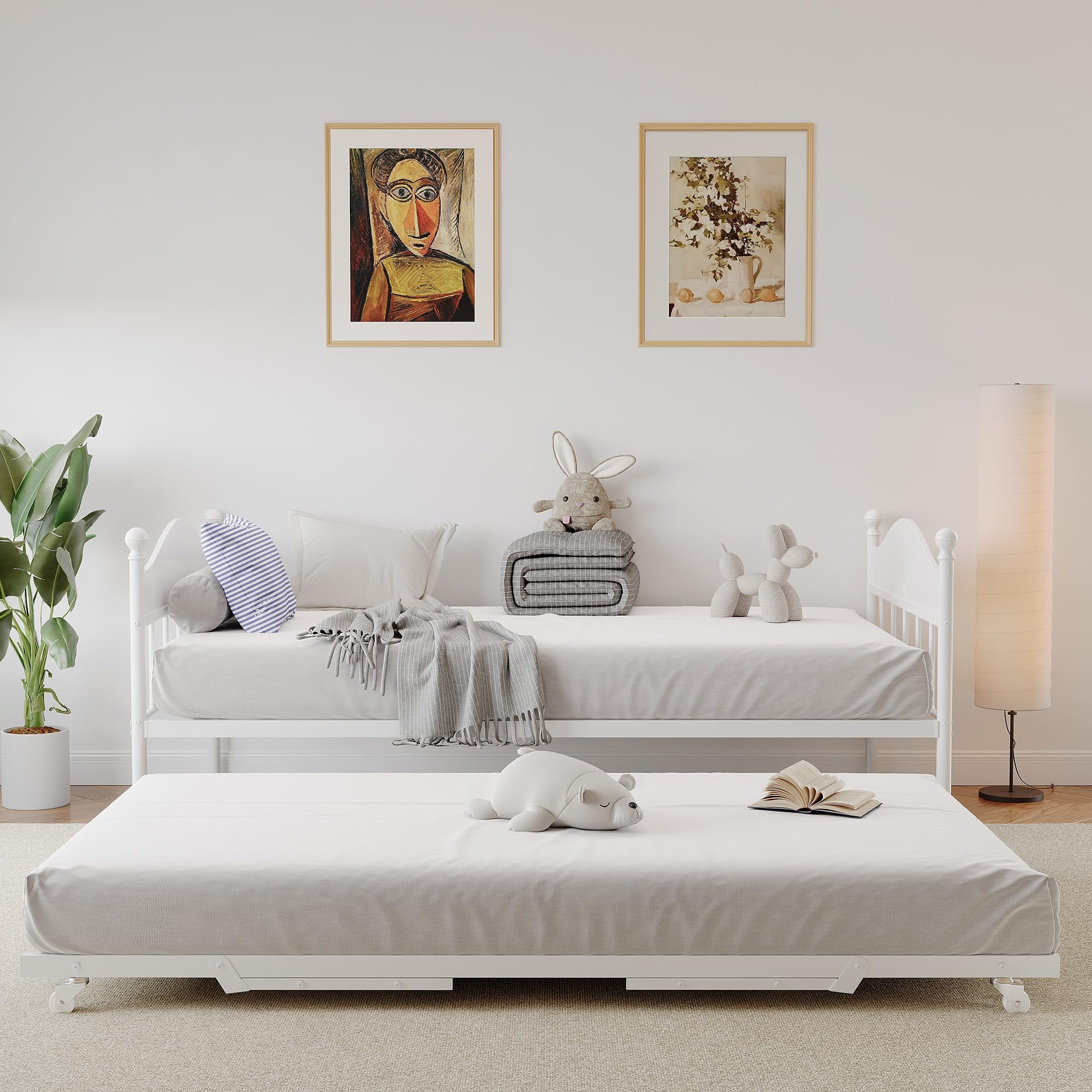 Kselythan Daybed with Trundle,Sturdy Metal Twin Size Day Bed with ...