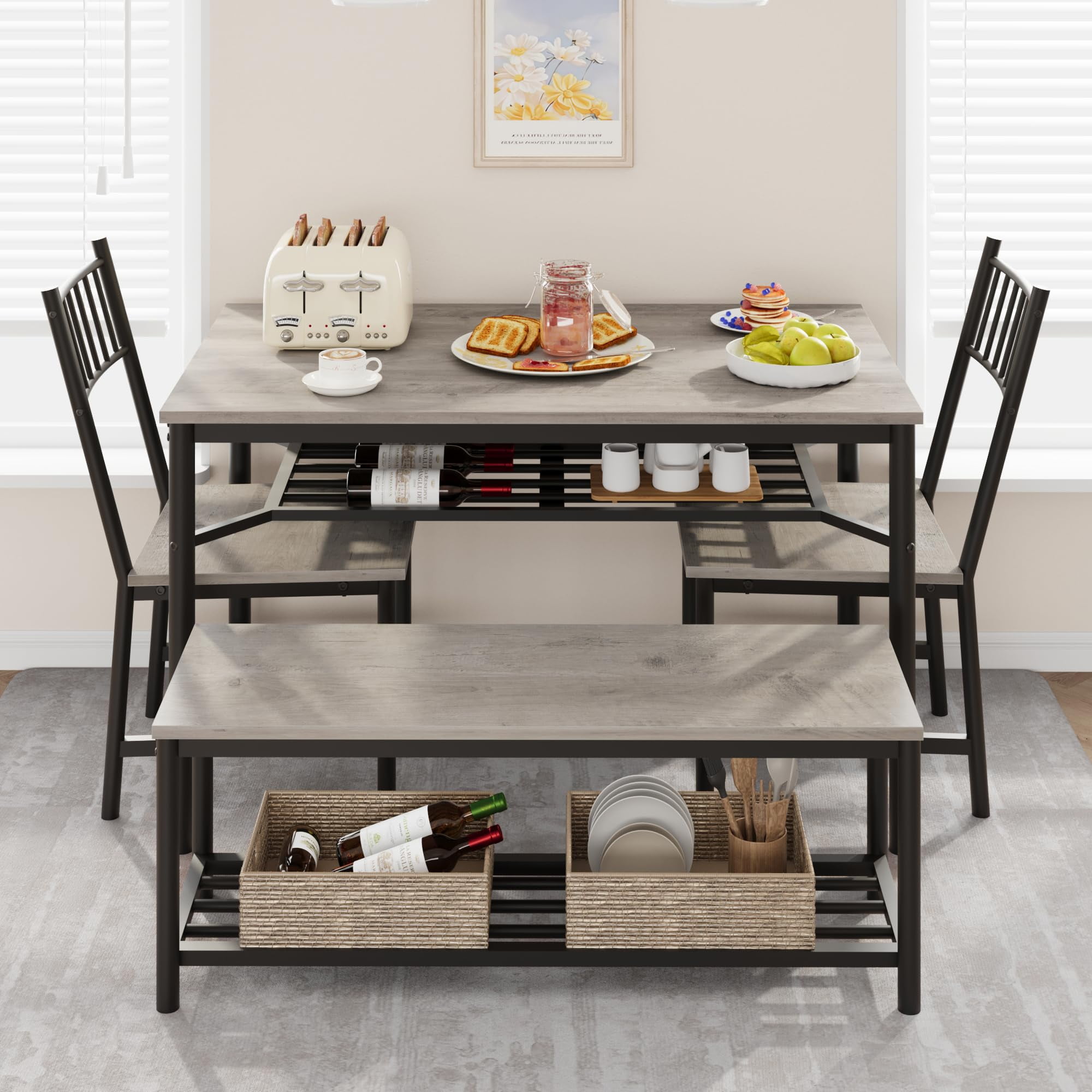 Kselythan Dining Table Set, 4 Kitchen Table 2 Chairs And Bench With ...