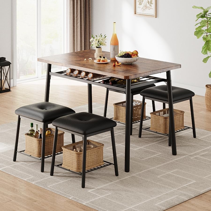 Kselythan Dining Table Stool Set for 4, 5-Piece Dining Table Set with ...