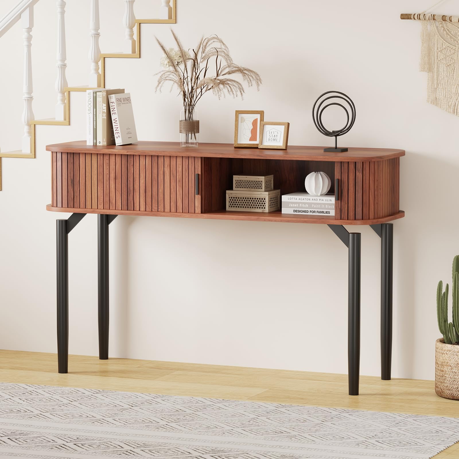 Kselythan Fluted Console Table with Storage,Wood Sofa Table with ...