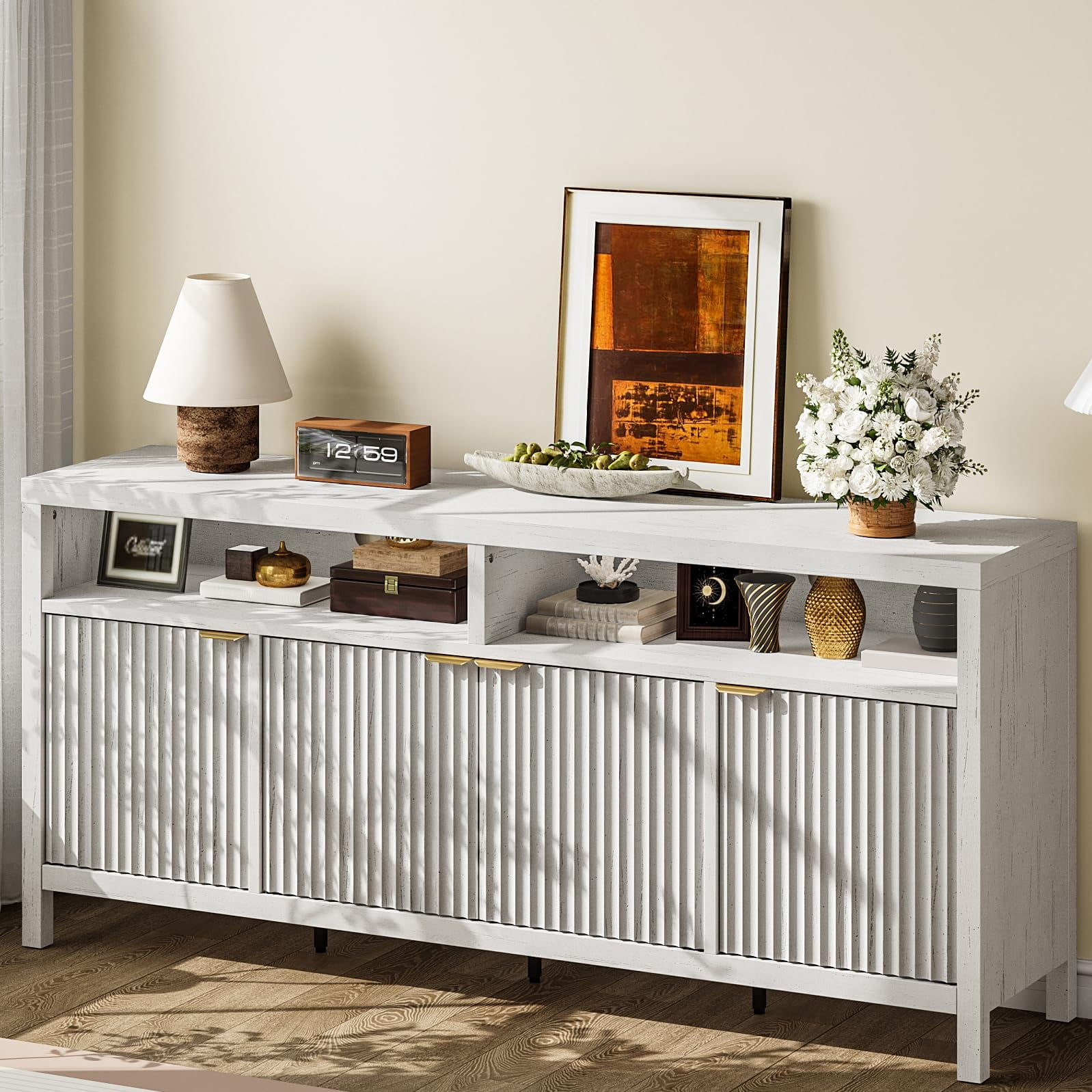 Kselythan Fluted Storage Cabinet,Farmhouse Buffet Sideboard Cabinet ...