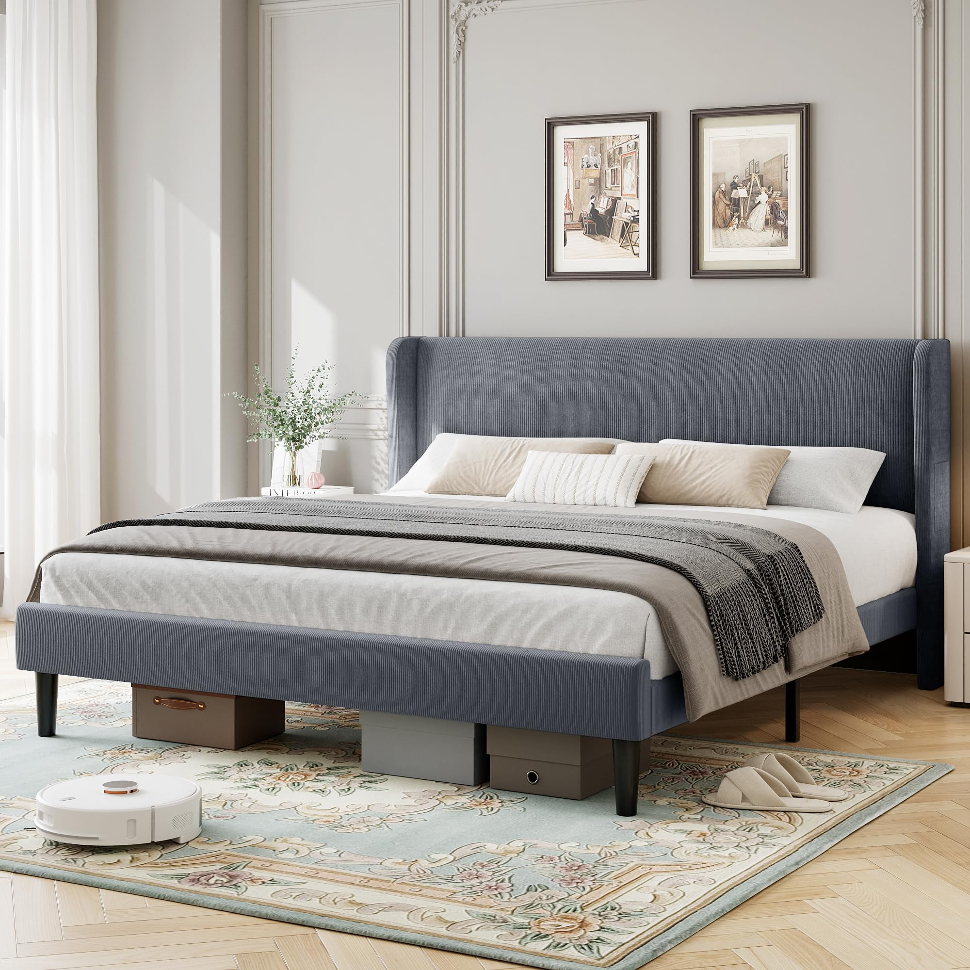 Kselythan Full Size Upholstered Bed Frame with Vertical Channel ...