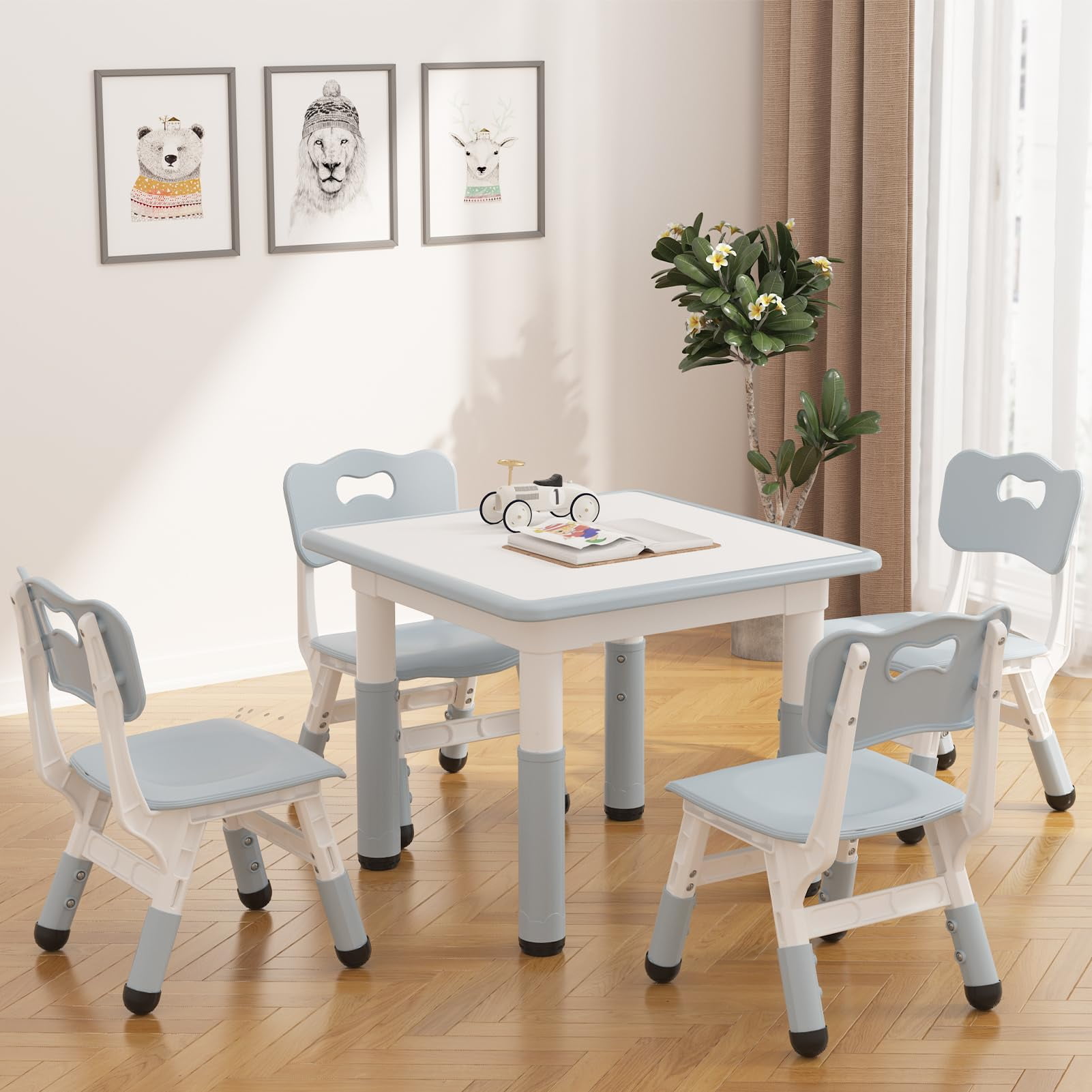 Kselythan Height Adjustable Toddler Table and 4 Chairs Set with ...