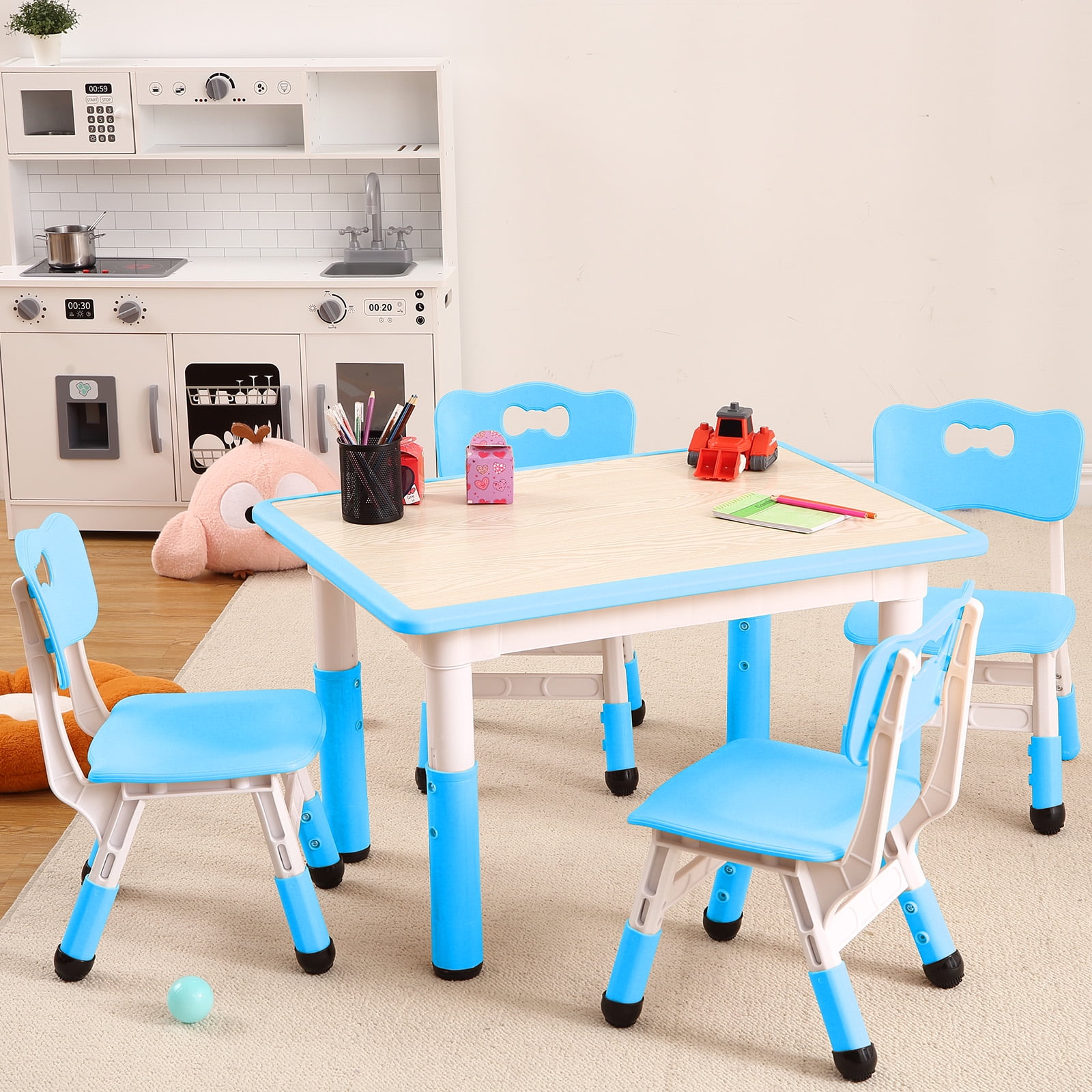 Kselythan Kids Table and 4 Chair Set,Height Adjustable Toddler Arts ...