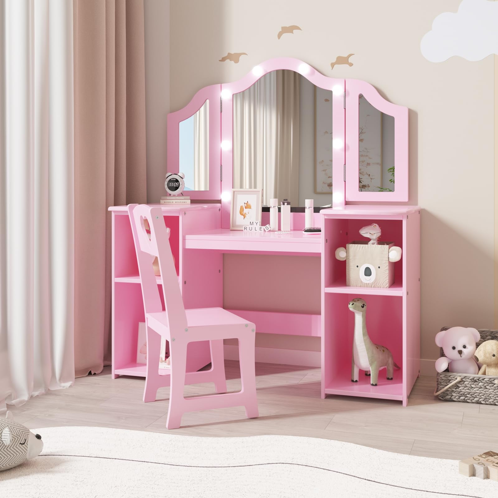 Kselythan Kids Vanity Set,Princess Makeup Table and Chair with Open ...