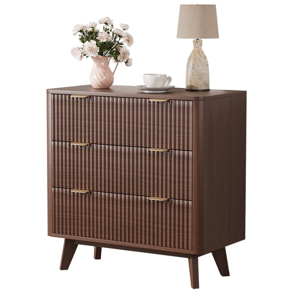 Kselythan Modern Fluted Nightstand, 3 Drawer Storage Bedside Table with ...