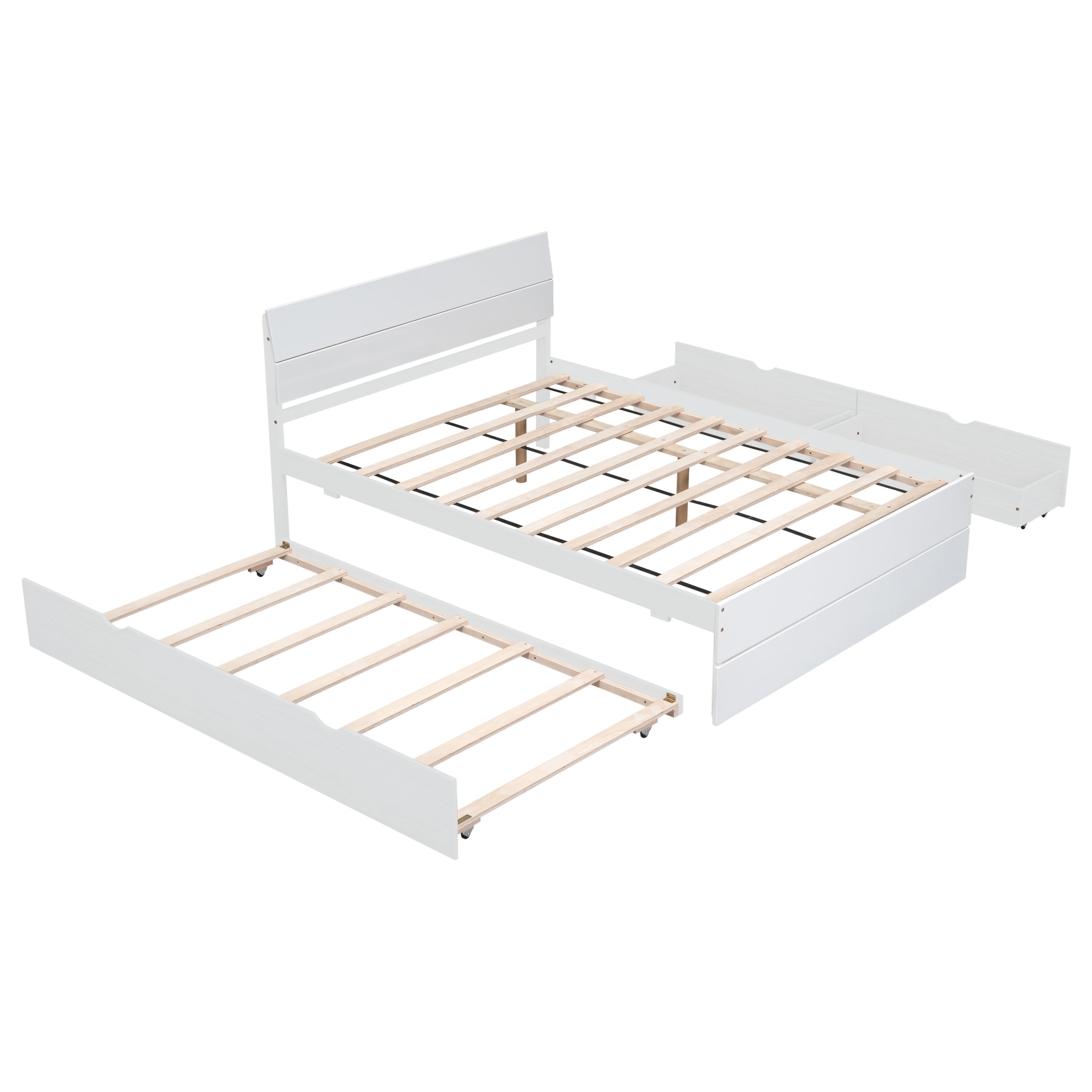 Kselythan Modern Full Size Bed Frame,Solid Wood Trundle Bed With Twin ...