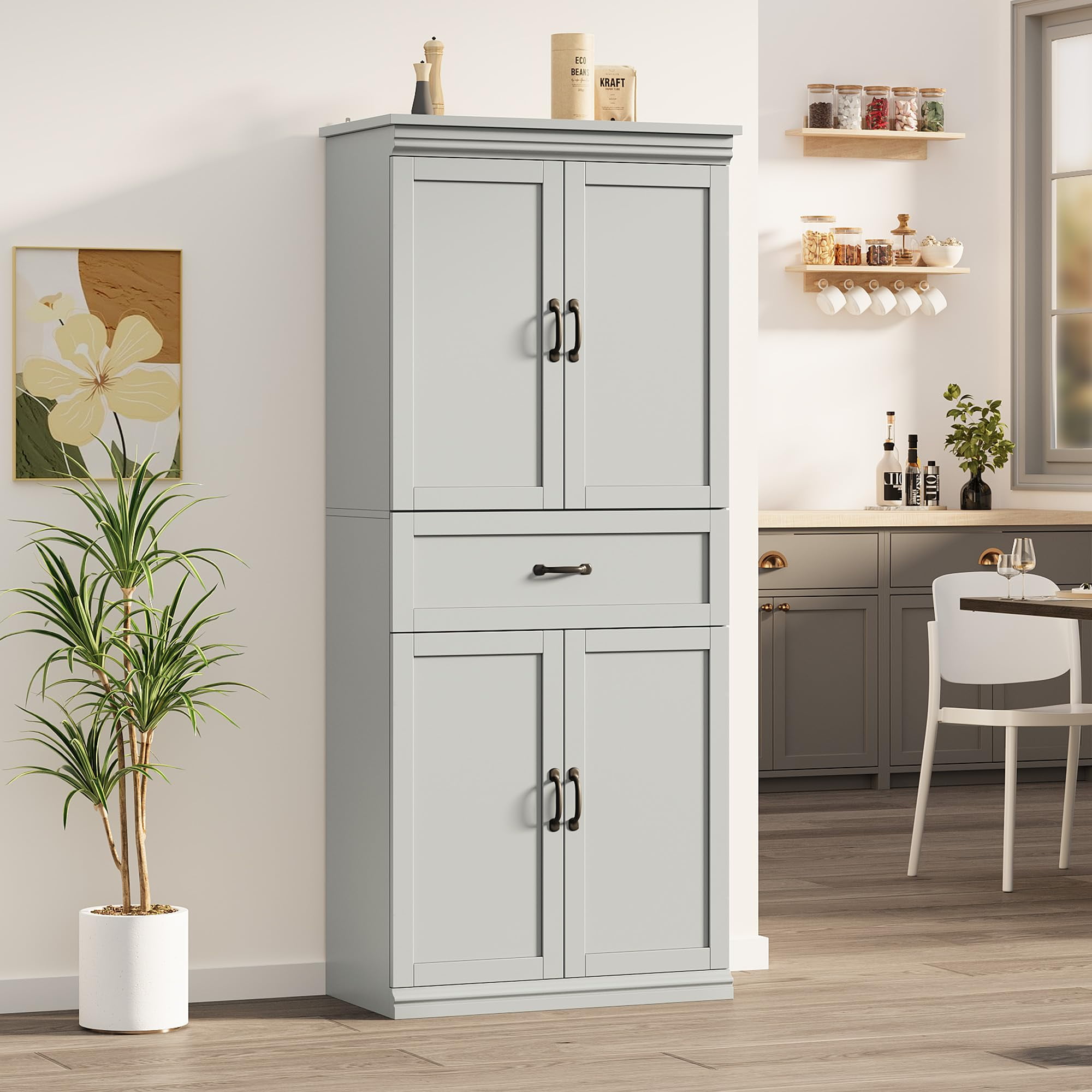 Kselythan Pantry Cabinet, Freestanding Kitchen Pantry Storage Cabinet ...