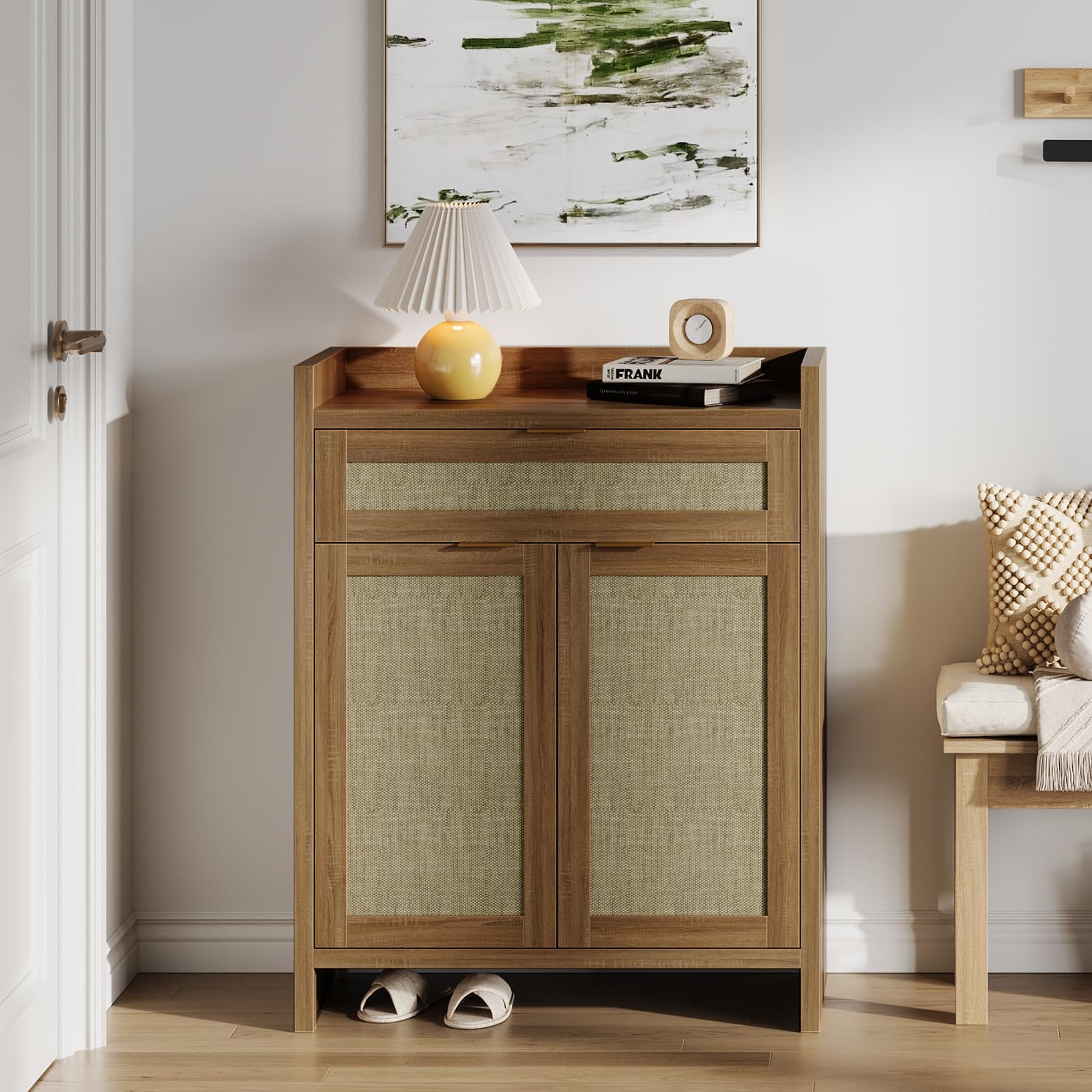 Kselythan Rattan Shoe Cabinet,Boho Shoe Storage Organizer Cabinet with ...