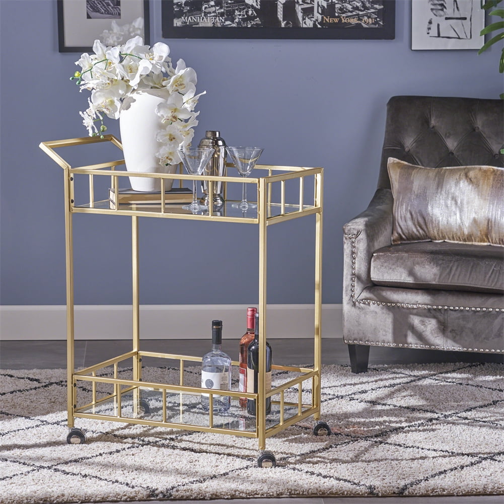 Kselythan Rolling Bar Cart, Home Serving Cart With 2 Tier Glass Shelves ...