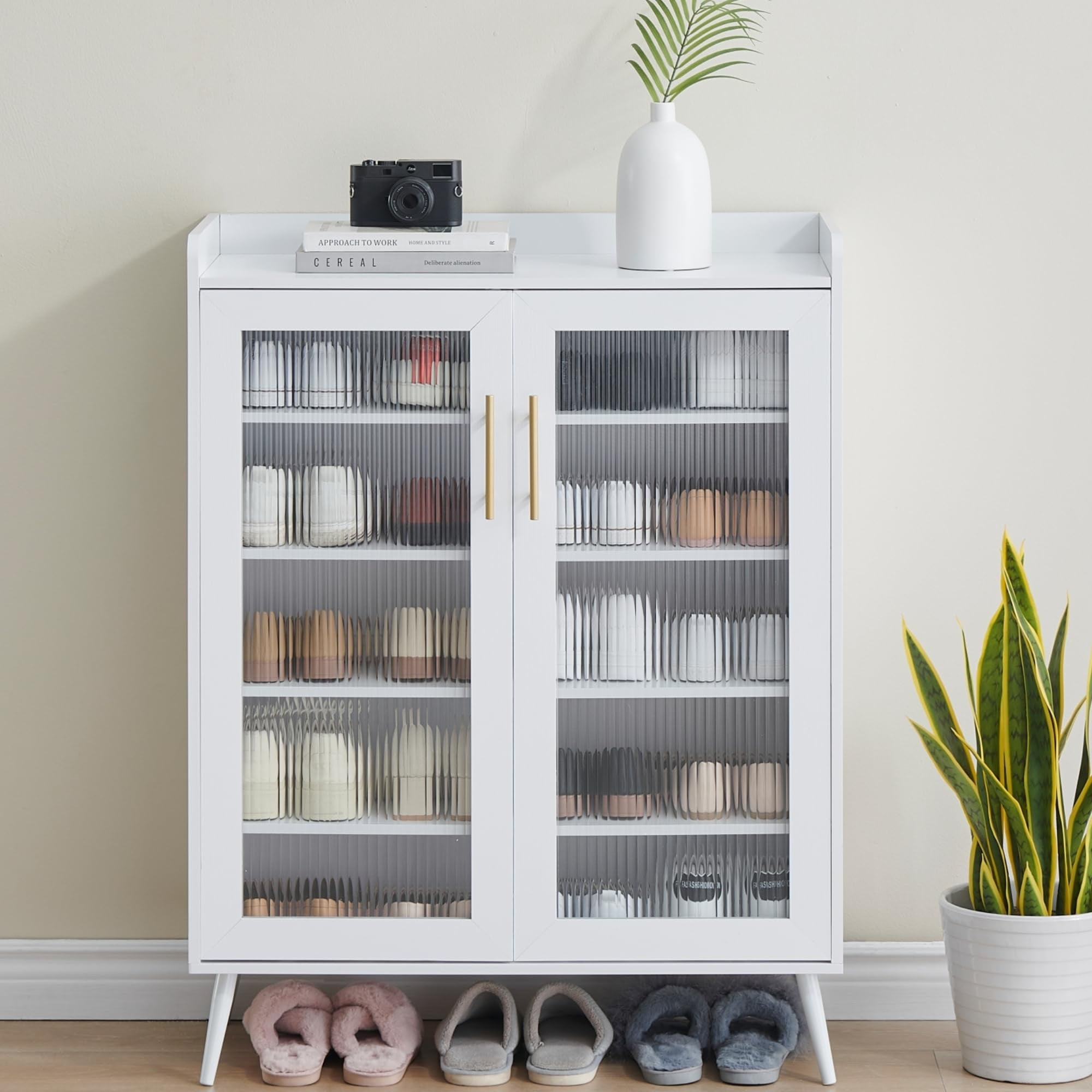 Kselythan Shoe Cabinet with Glass Doors, 5 Tier Shoe Storage Cabinet ...