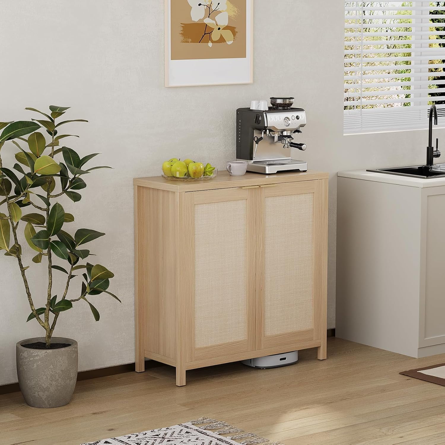 Kselythan Sideboard Buffet Kitchen Storage Cabinet with Rattan ...