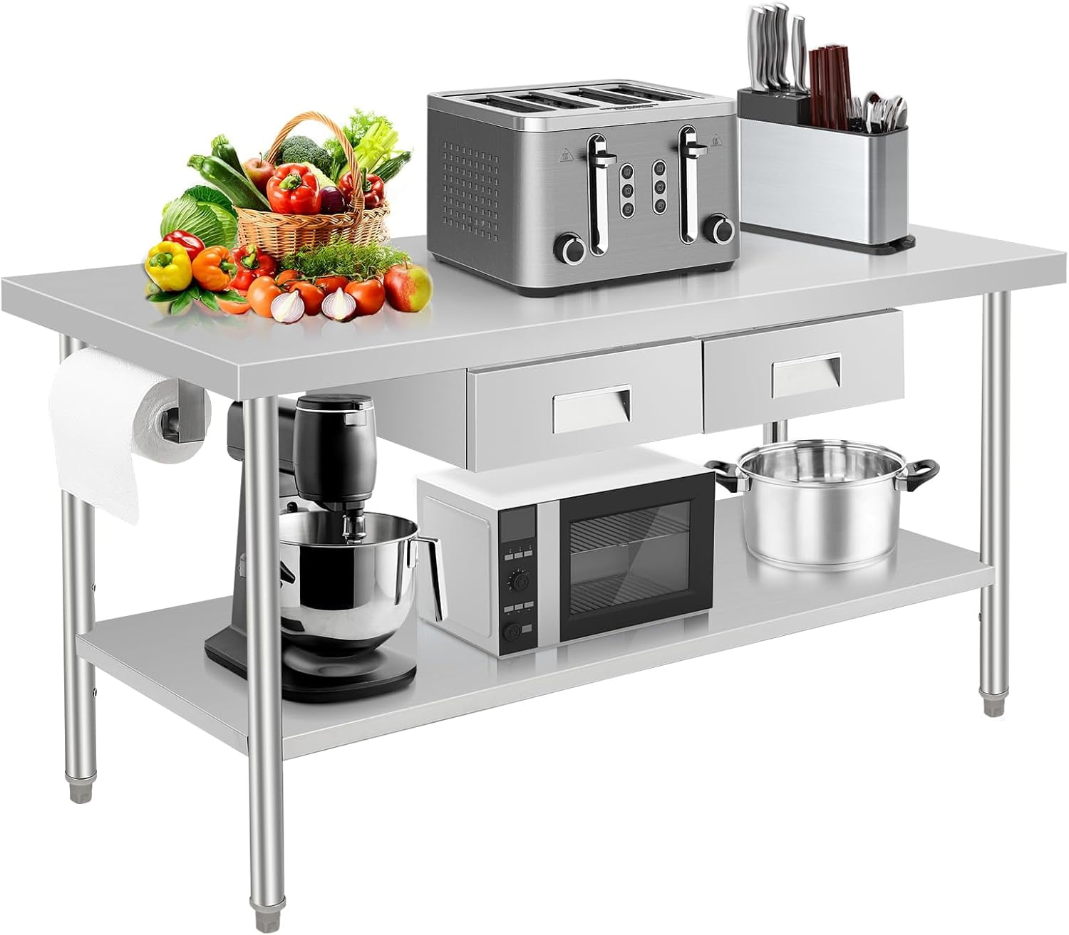 Kselythan Stainless Steel Table with Drawers,Kitchen Workbench with ...