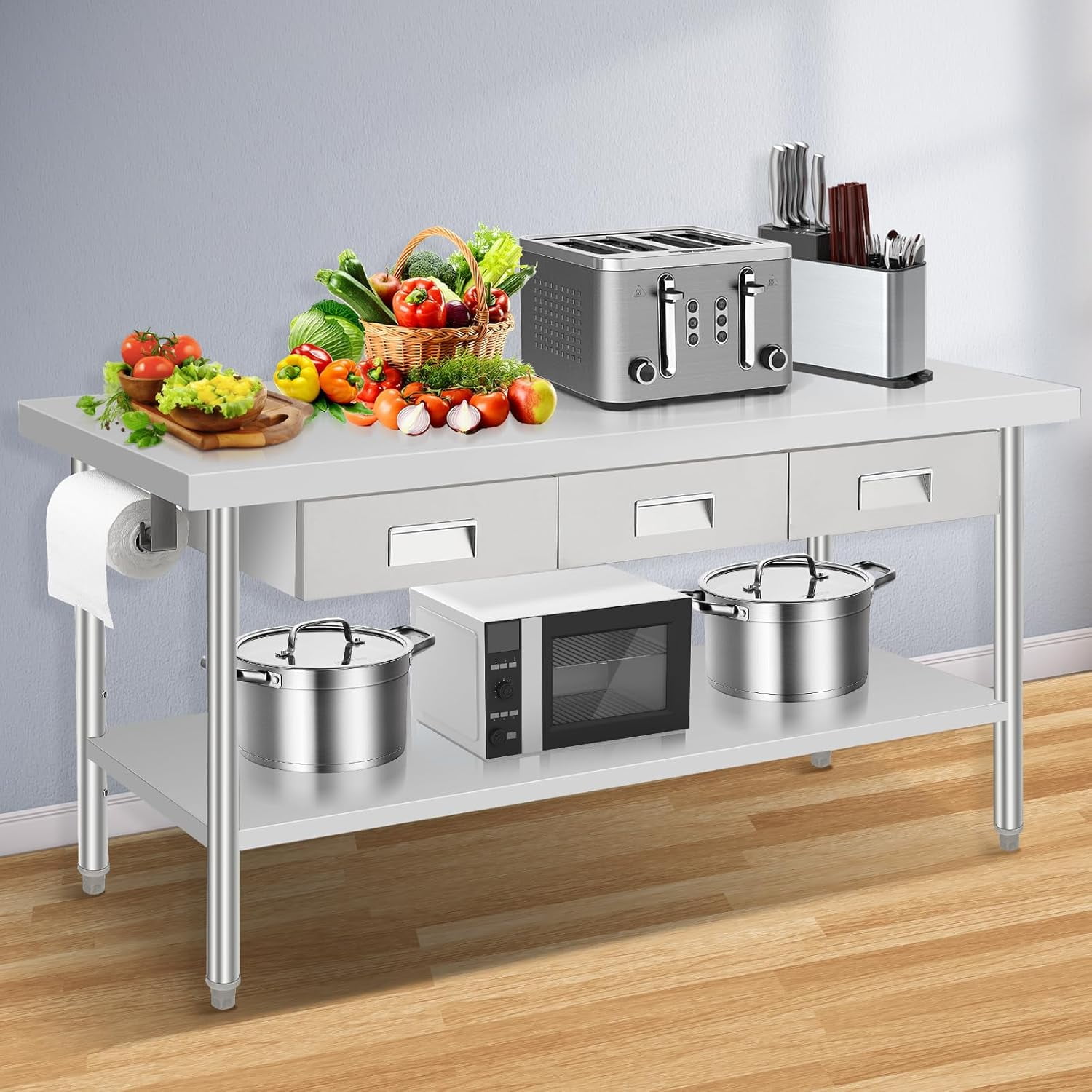 Kselythan Stainless Steel Table with Drawers,Kitchen Workbench with ...