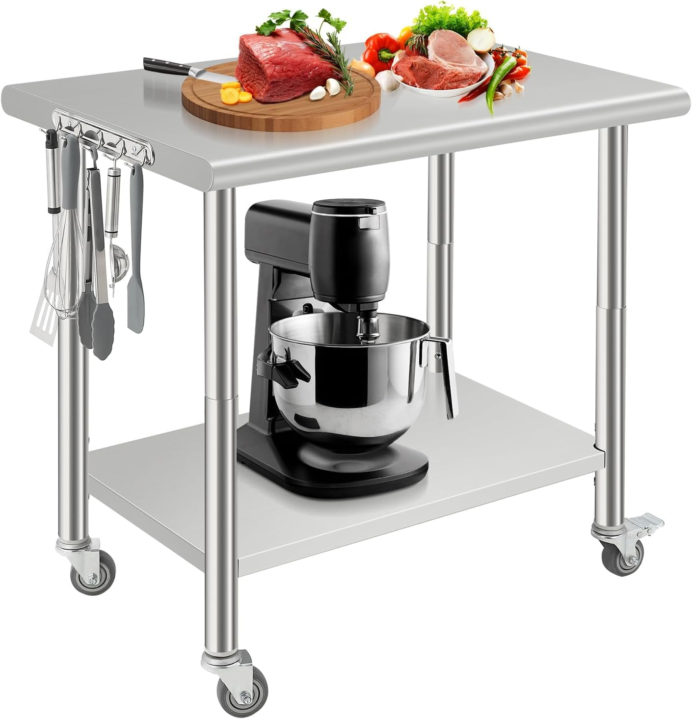 Kselythan Stainless Steel Table,Heavy Duty 2 Tier Worktable with ...