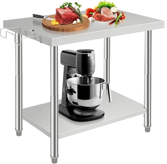 Kselythan Stainless Steel Table,Heavy Duty 2 Tier Worktable with ...