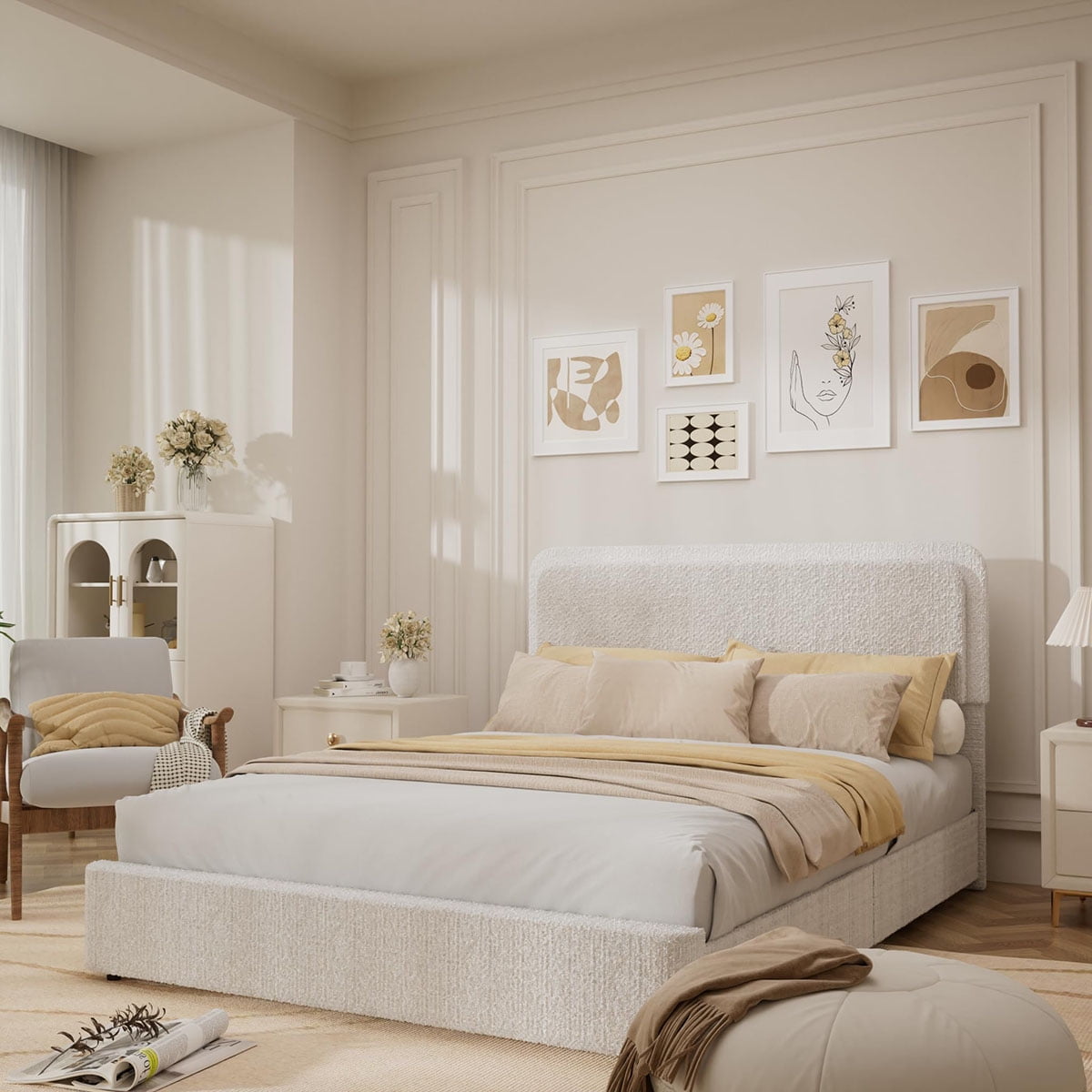 Kselythan Twin Bed Frame, Boucle Upholstered Bed Frame with Headboard ...