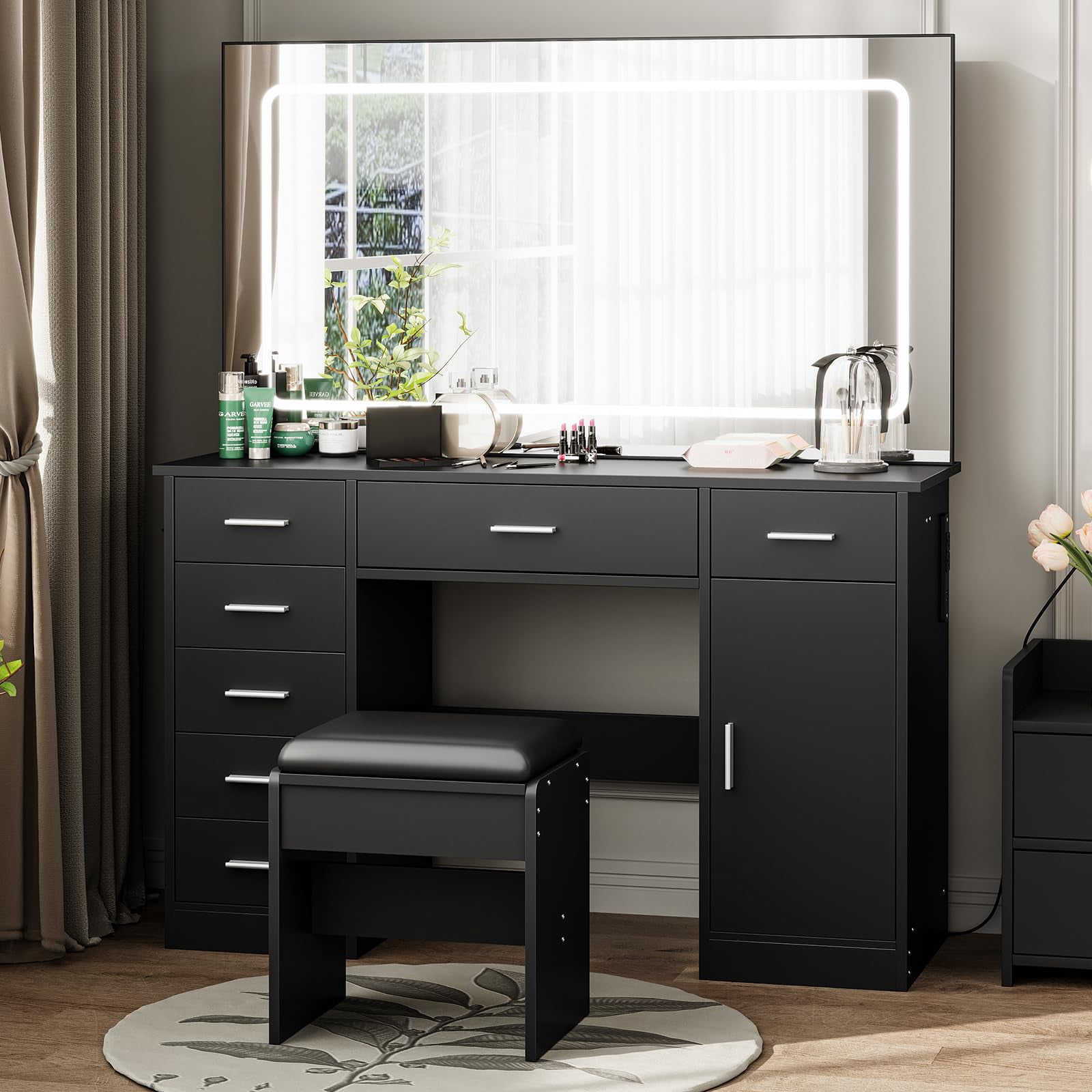 Kselythan Vanity Desk with Large Mirror and Lights, Makeup Vanity with ...