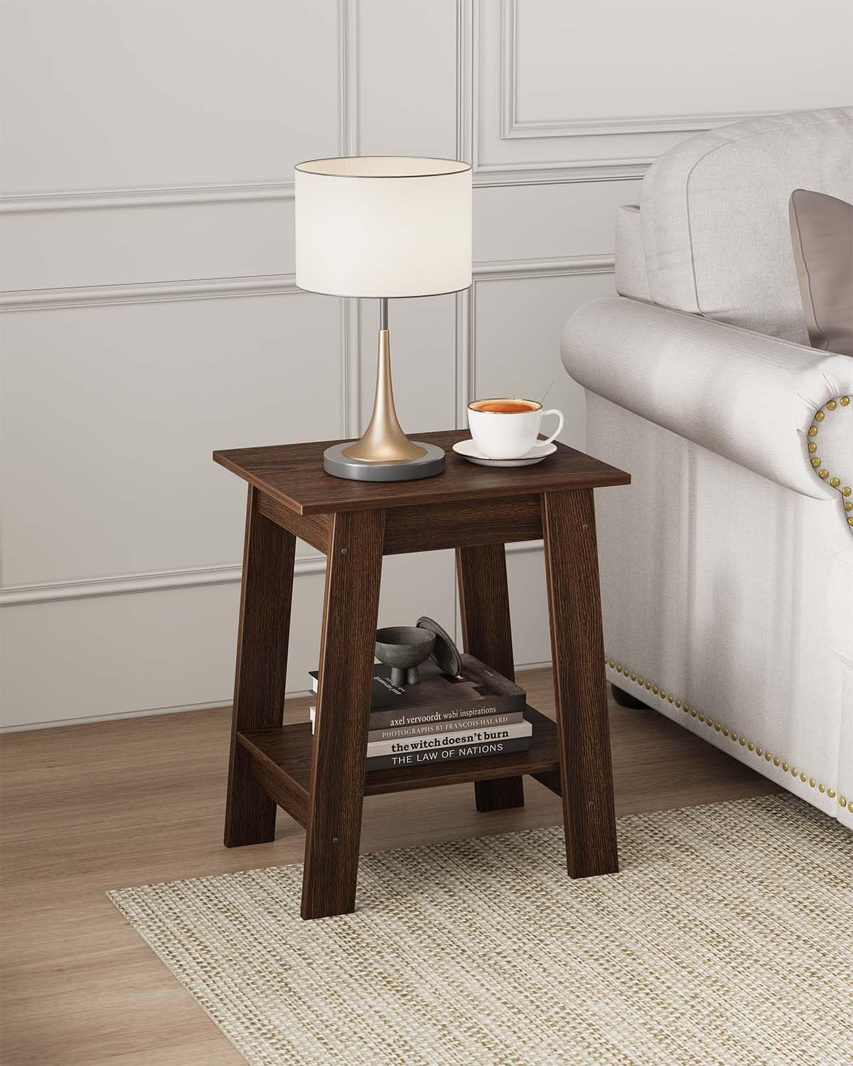 Kselythan Wooden End Table with 2-Tier Storage Shelf, Minimalist ...